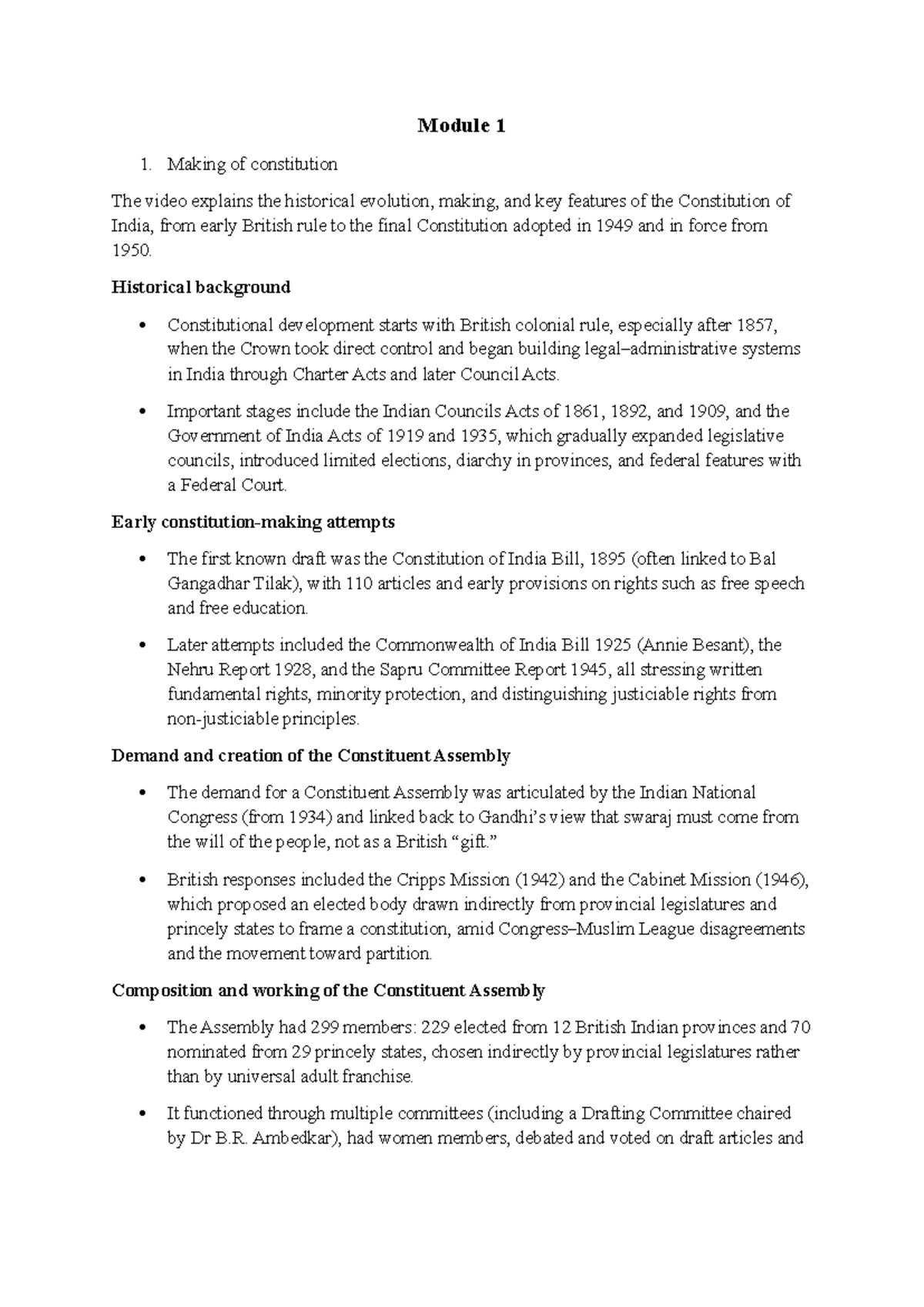 Module 1: Making of the Constitution of India - Historical Overview and ...
