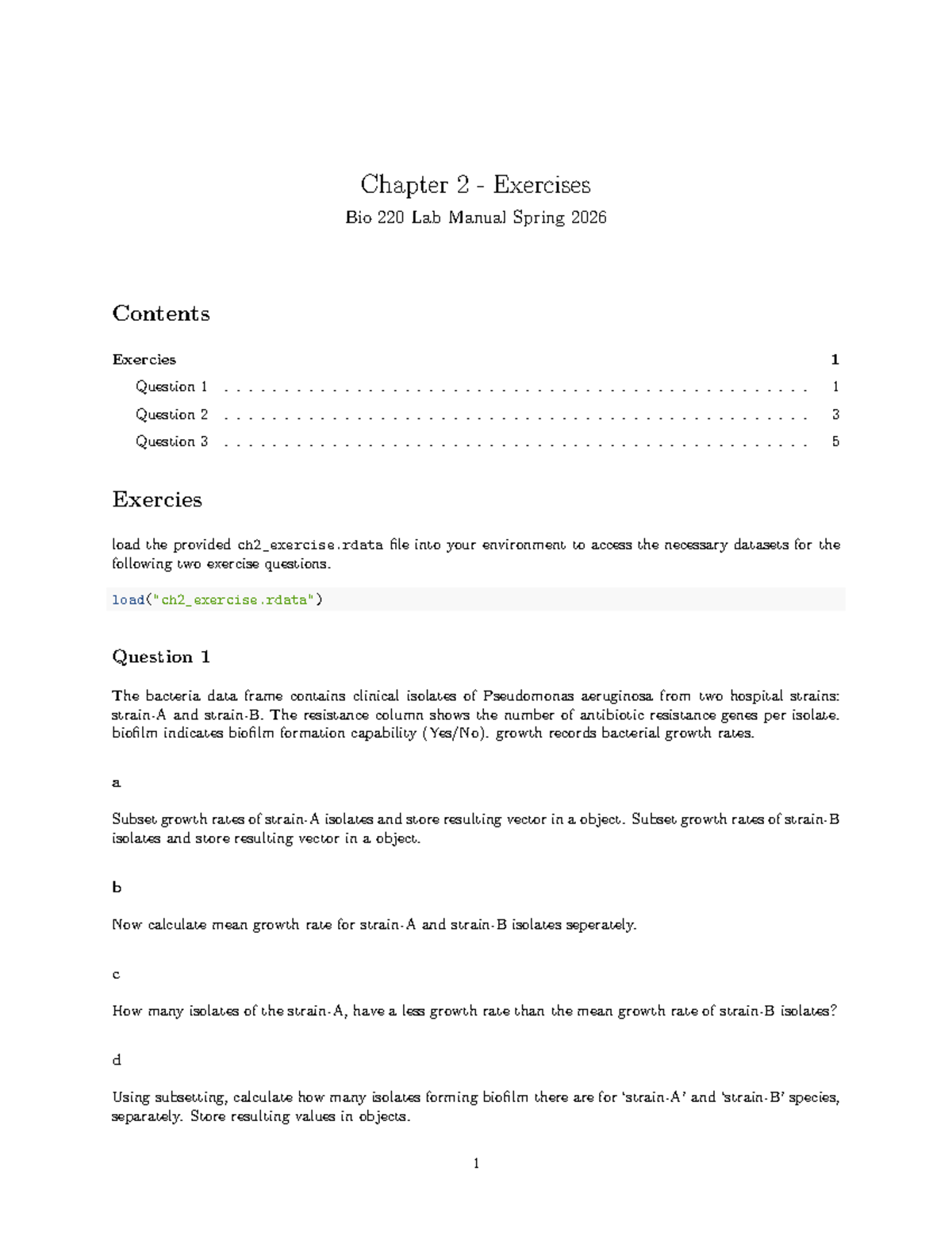 Chapter 2 Exercises - Bio 220 Lab Manual Spring 2026 - Studocu