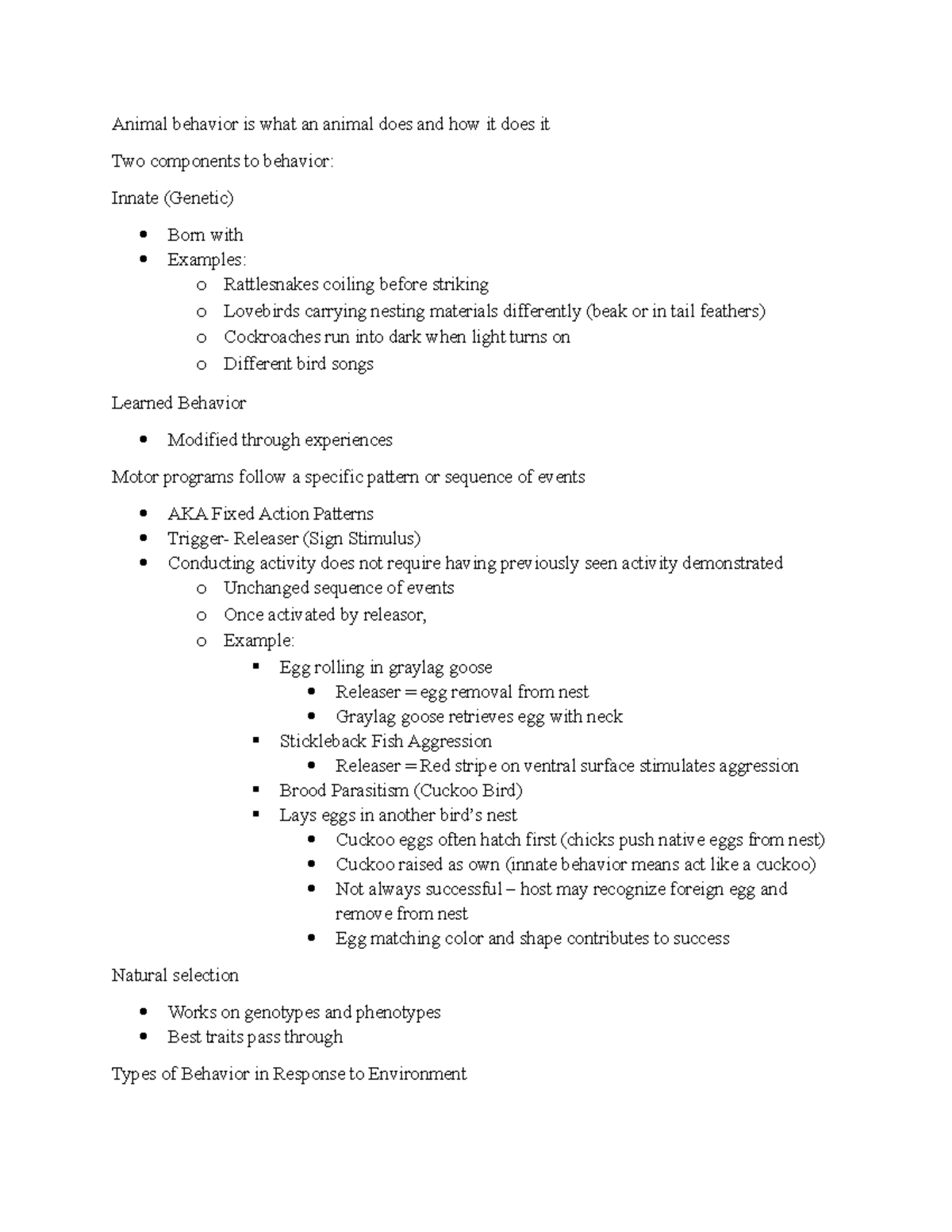 Animal Behavior and Learning: Insights and Adaptations (BIO 101) - Studocu