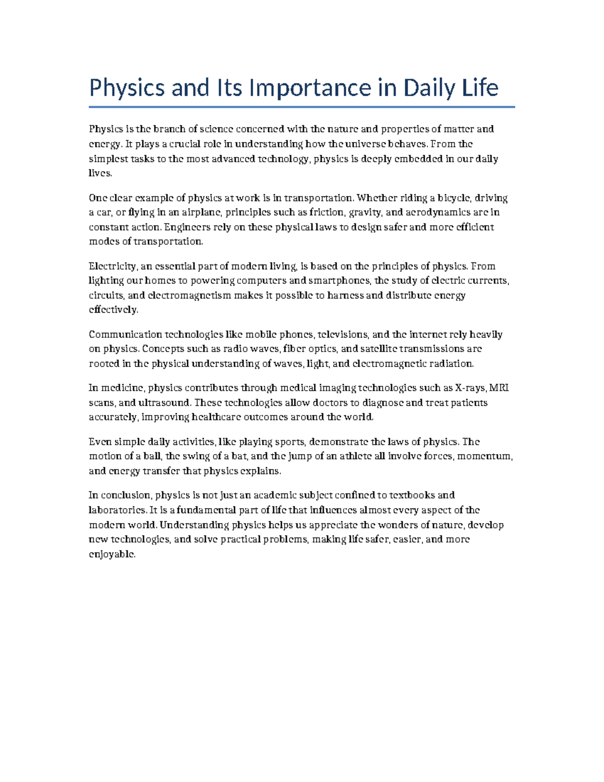 PHYS 101: The Role of Physics in Everyday Life - Essay Notes - Studocu