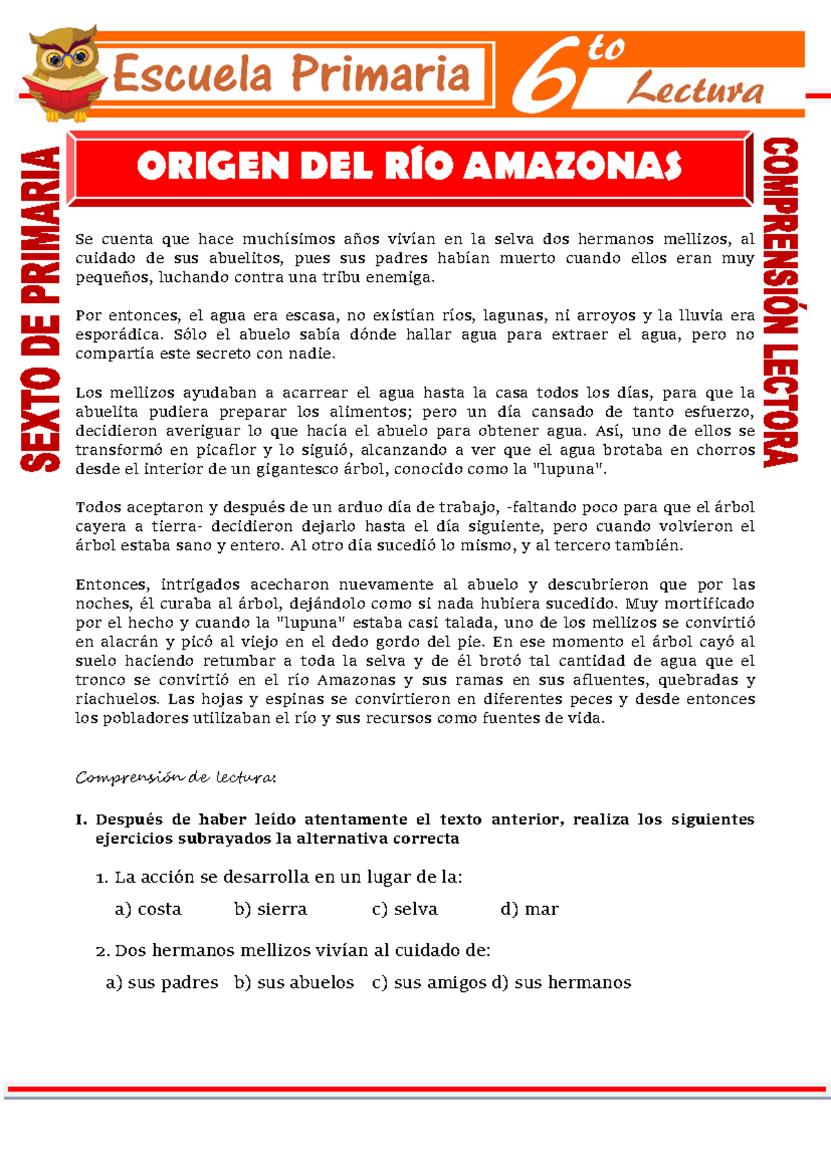 El Origen del Rio Amazonas para Sexto Grado de Primaria ...