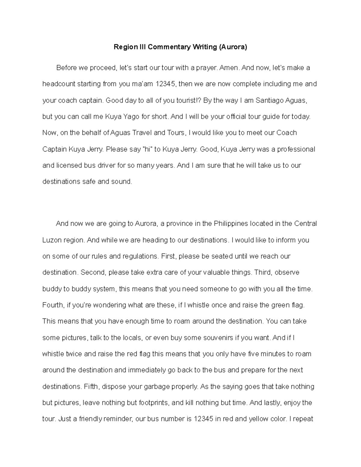 Commentary Writing in Tour Guiding - Region III Commentary Writing ...