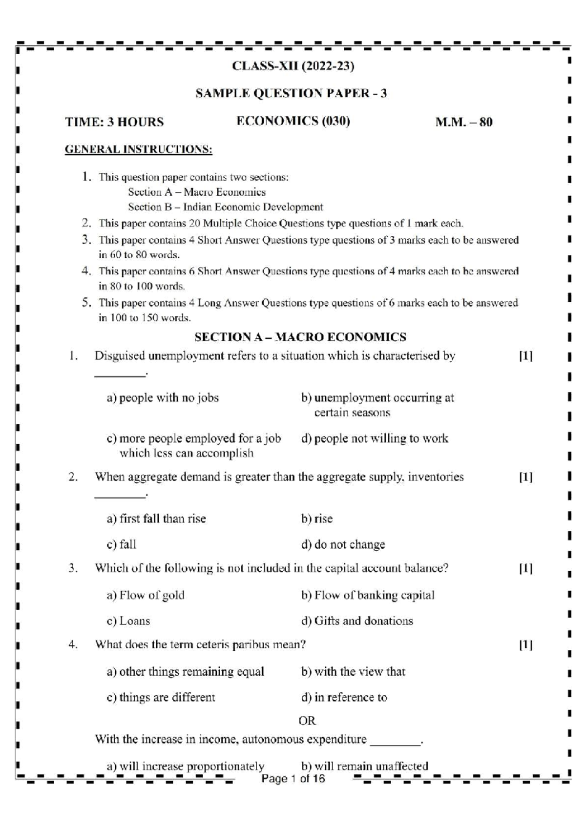 Economics 2023 Set - 3 - Question paper - Class 9 economics cbse - Studocu