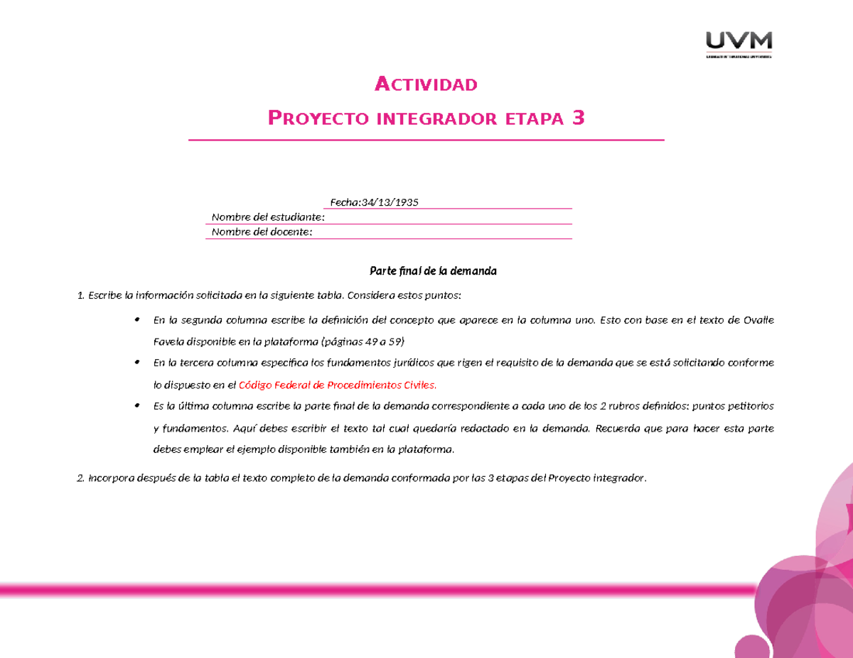 PI Etapa 3 - ACTIVIDAD PROYECTO INTEGRADOR ETAPA 3 Fecha:34/13/ Nombre del estudiante: Nombre ...