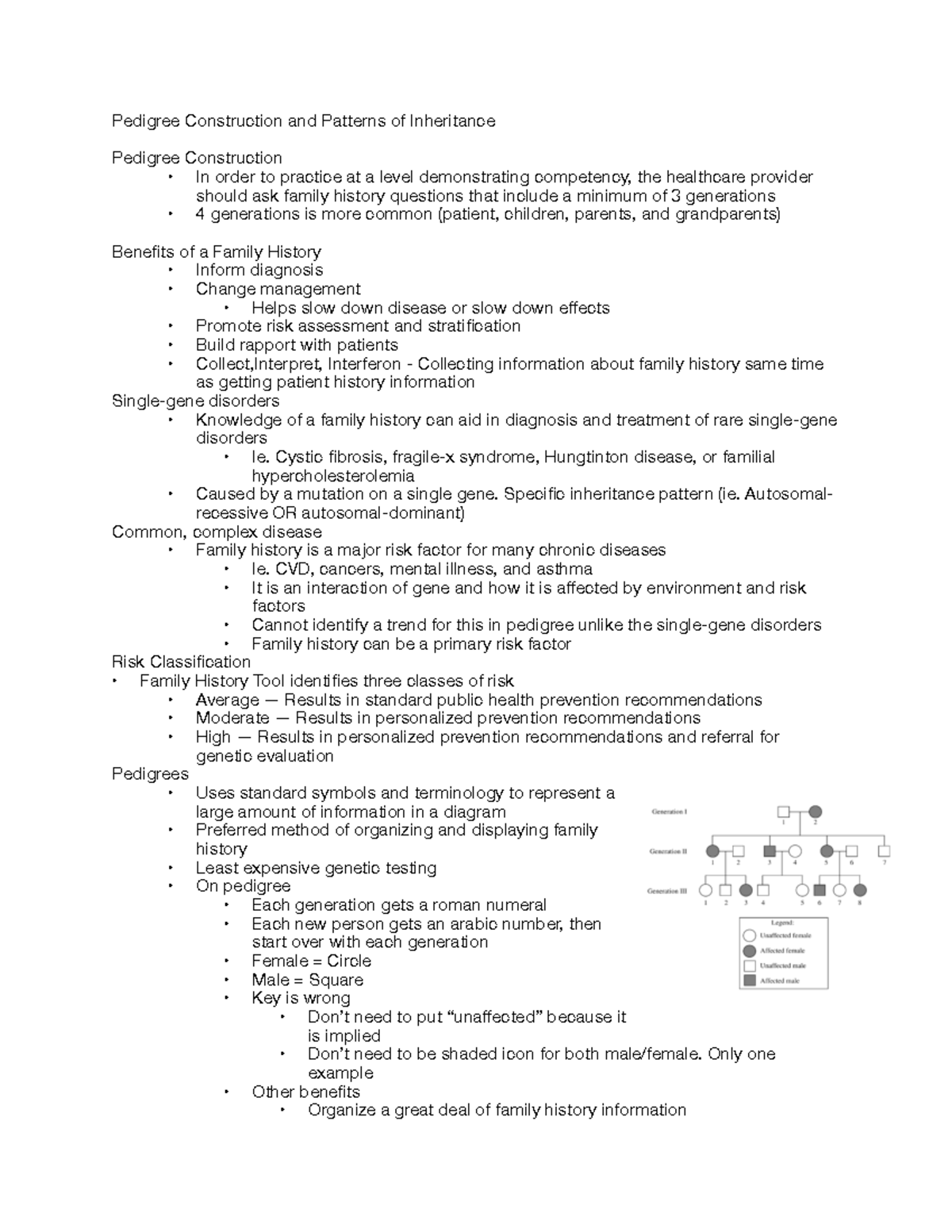 Genetics Notes - Pedigree Construction and Patterns of Inheritance ...