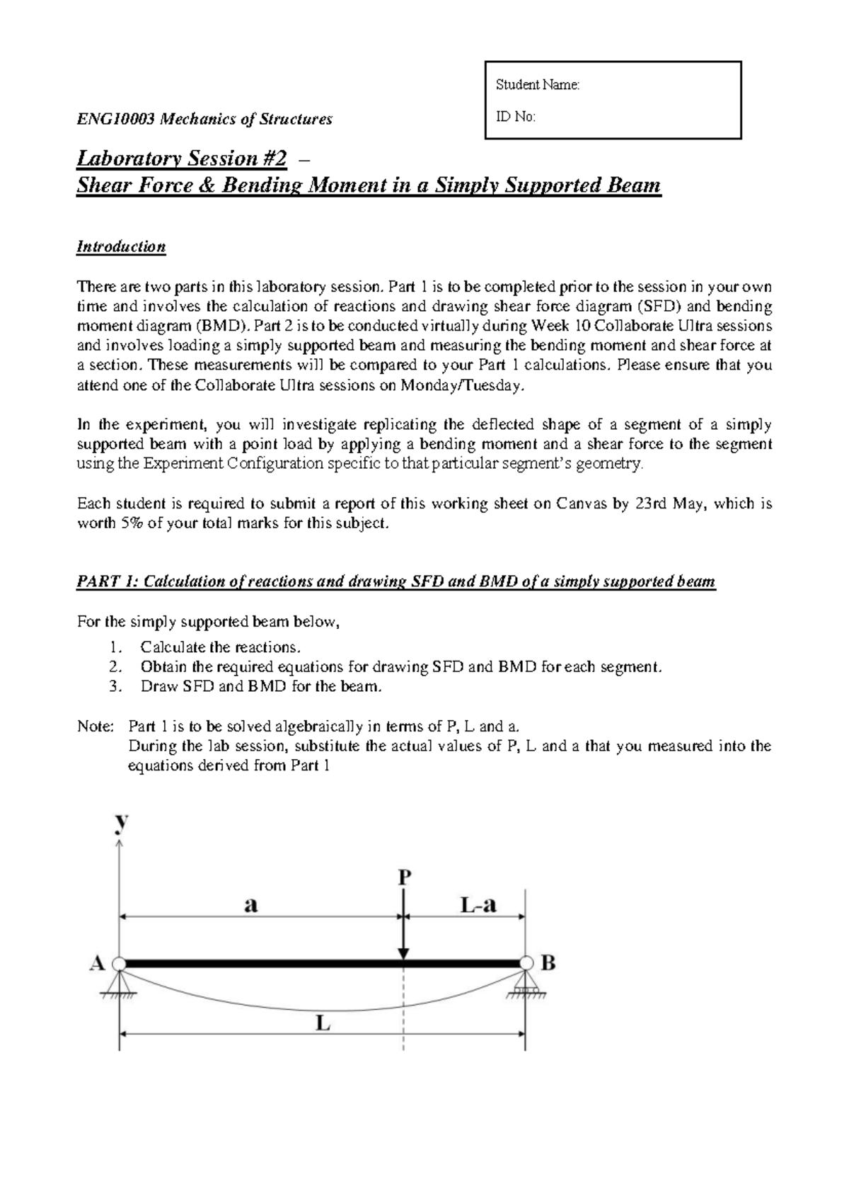 ENG10003 Lab 2 Report: Shear Force & Bending Moment Analysis - Studocu