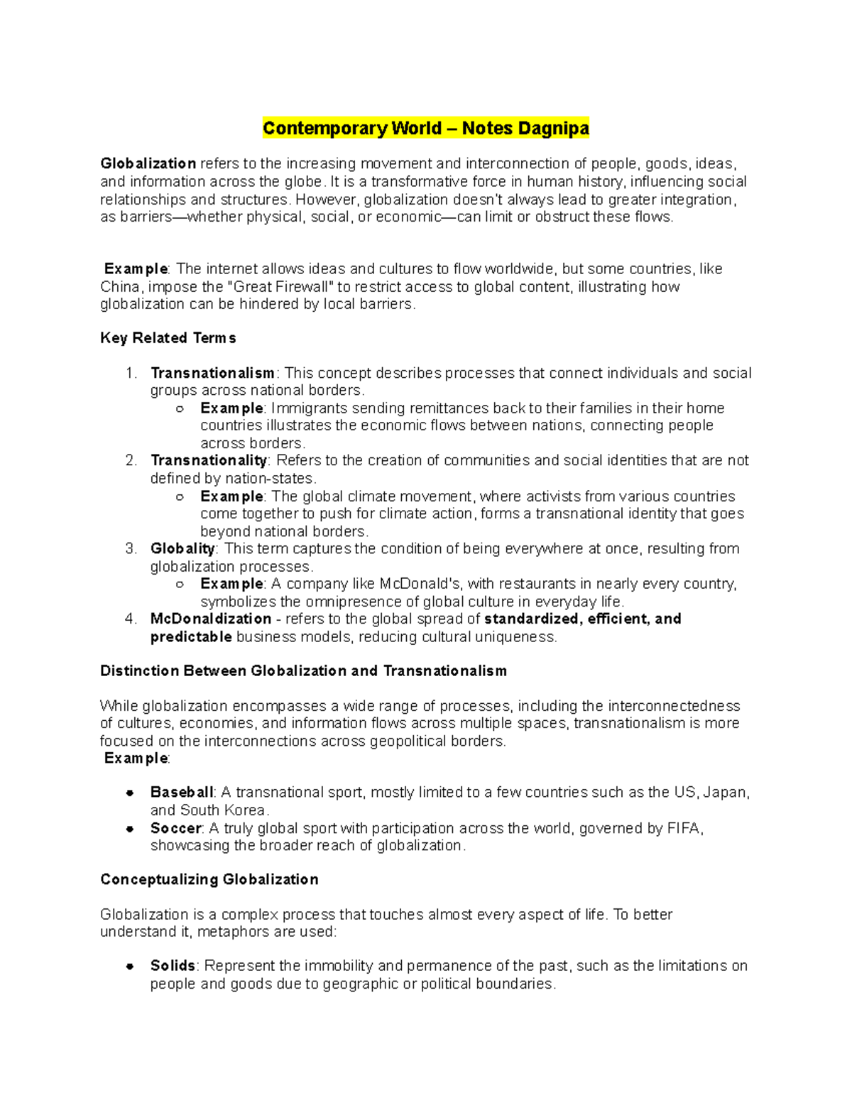 Contemporary World Notes: Understanding Globalization and Its Impacts ...