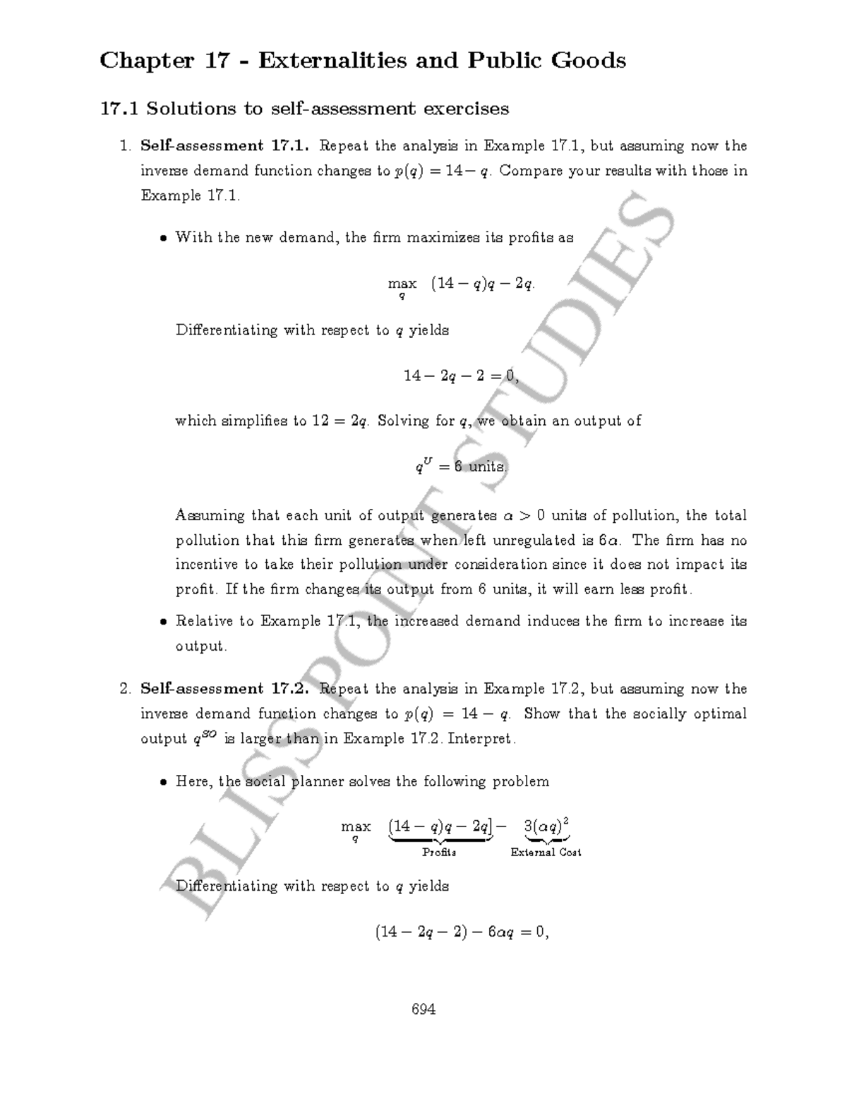 Unit 4: Ch 17 Solutions on Externalities and Public Goods - Studocu