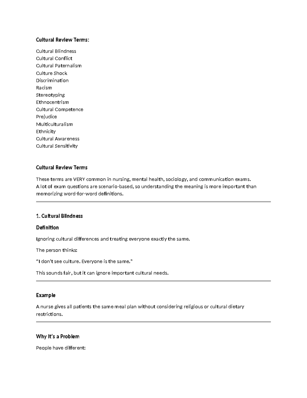 Cultural Review Terms - LECTURE NOTES for Nursing & Sociology Exams ...