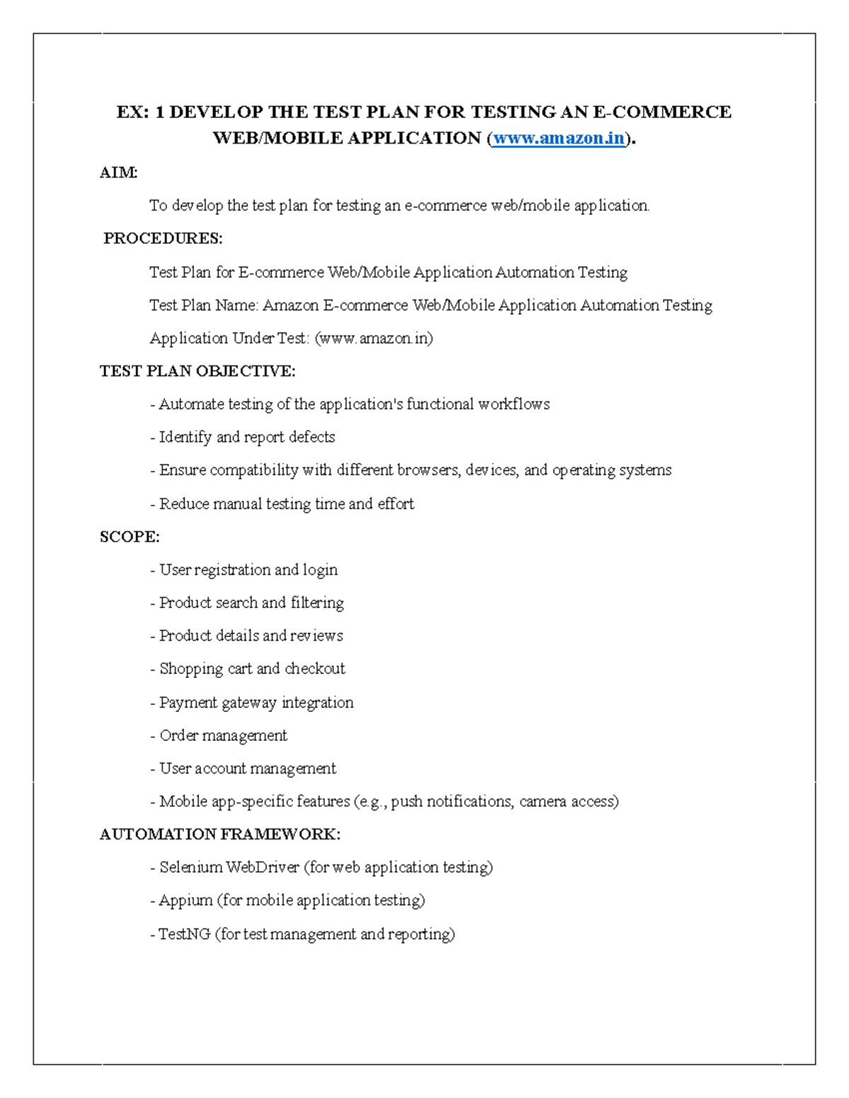 ST LAB Final Manual: Test Plan & Automation for Application Testing ...