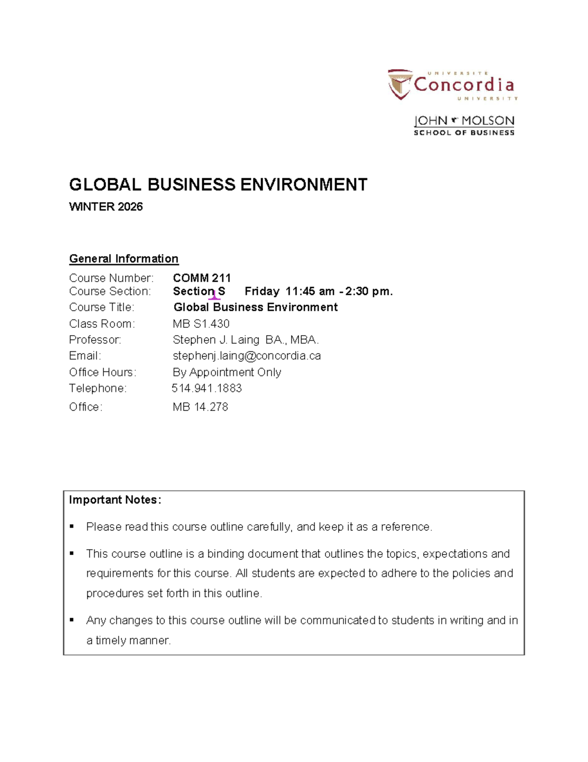 COMM211 Global Business Environment Course Outline Winter 2026 - Studocu