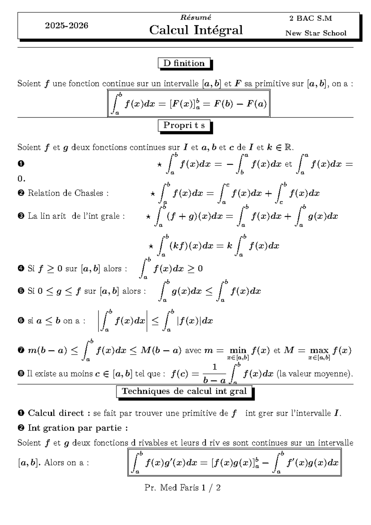 8-RES-Integrale: Calcul des Fonctions Continues et Techniques de Calcul ...