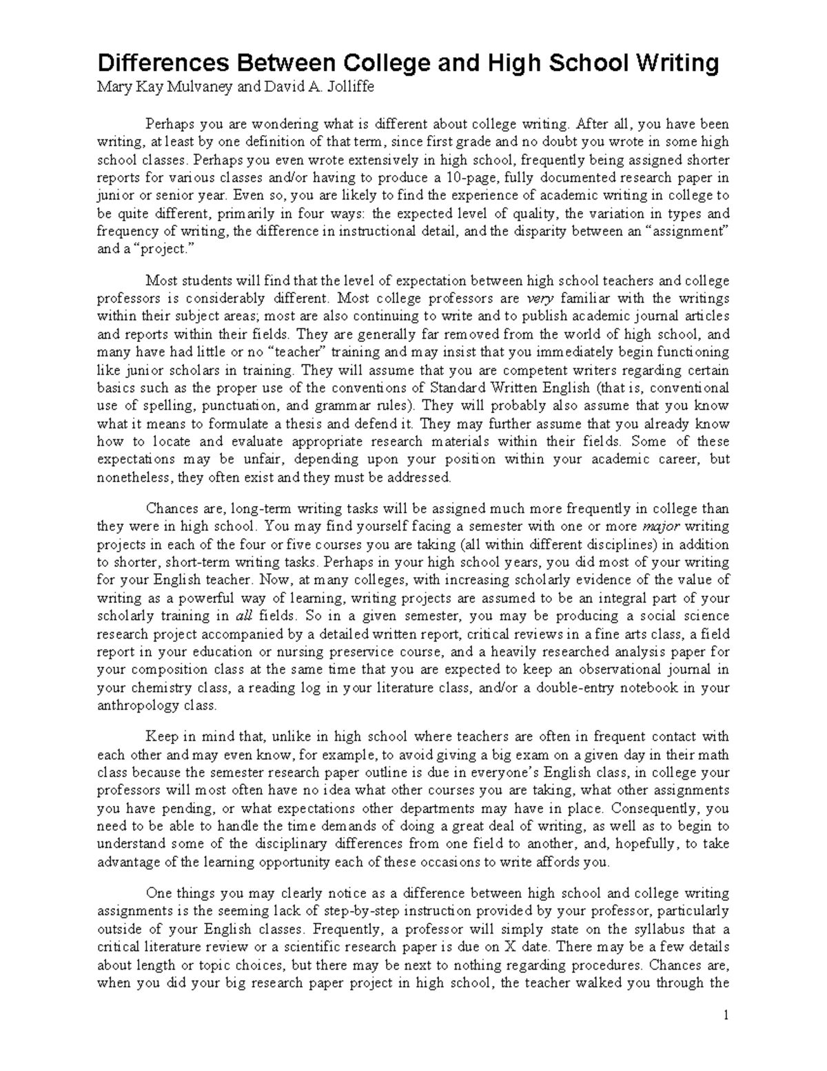 Differences Between College and High School Writing (ENG 101) - Studocu