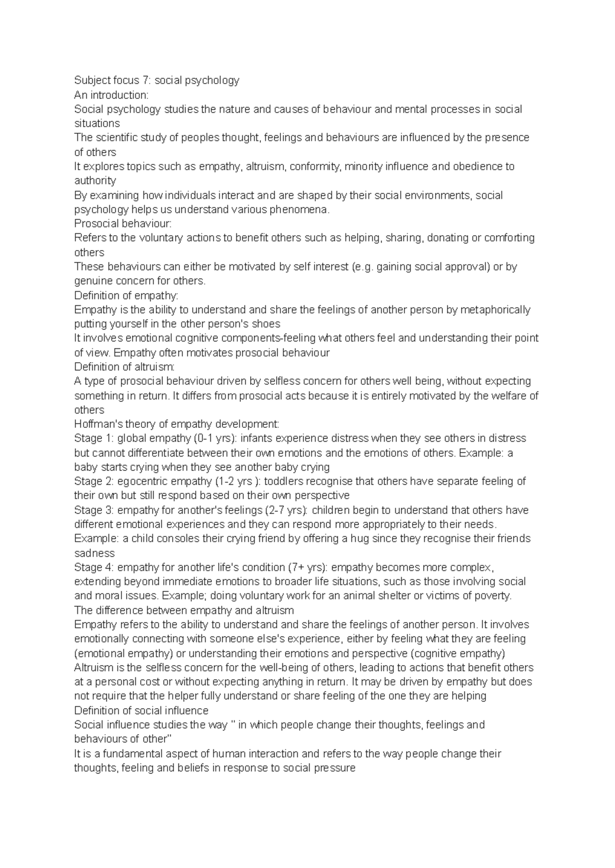 Subject Focus 7: Introduction to Social Psychology Concepts - Studocu
