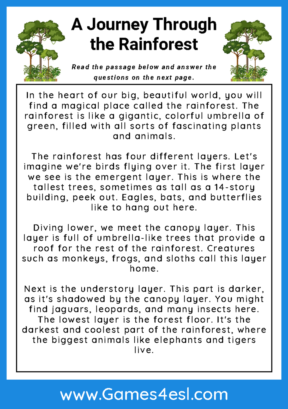 Grade 3 Reading Comp: Exploring the Four Rainforest Layers - Studocu