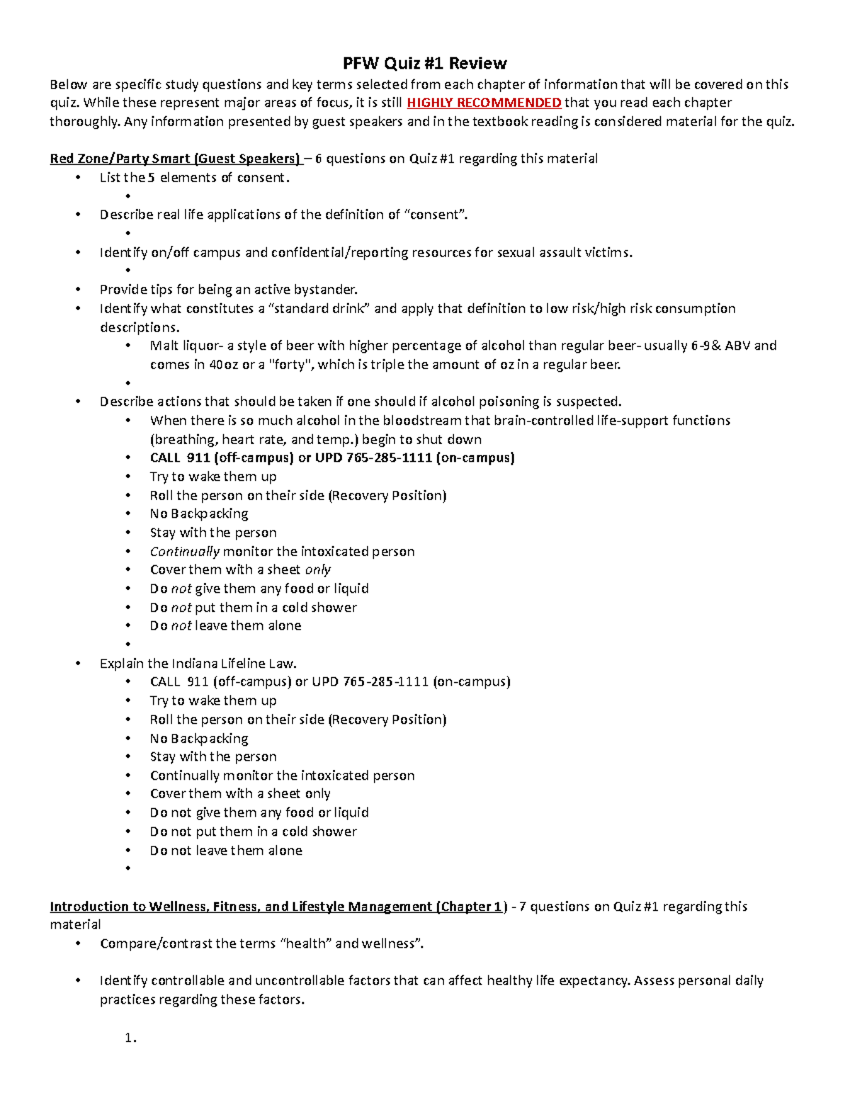 PFW Quiz #1 Study Guide: Key Concepts & Questions for Review - Studocu