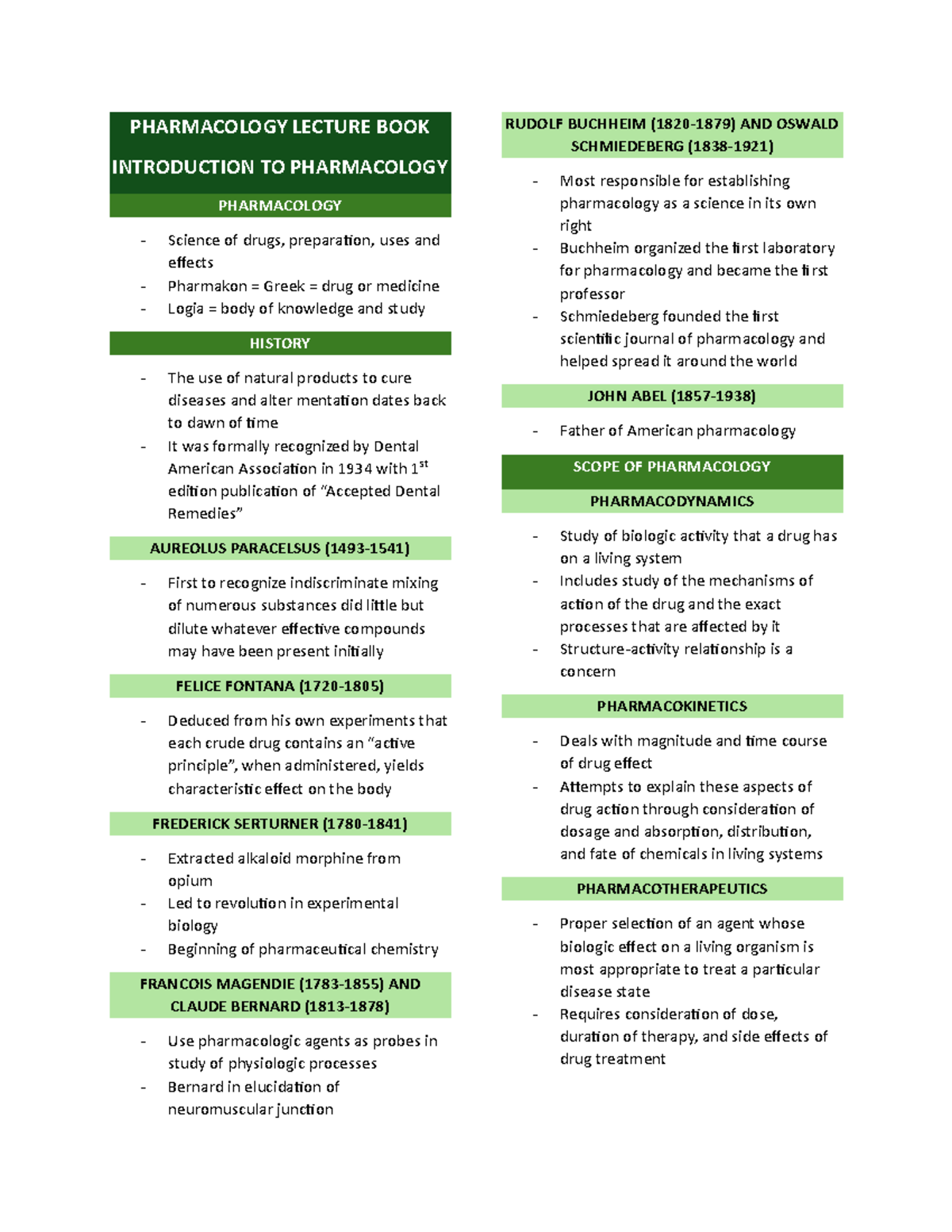 Intro to Pharmacology - Lecture Review Notes - Studocu