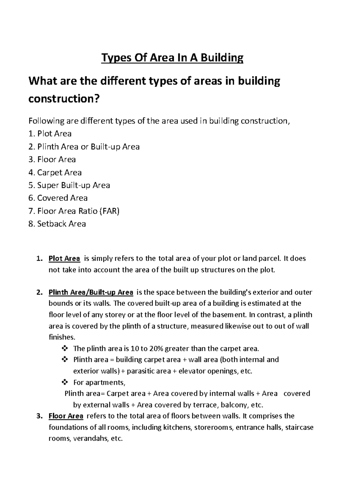 Types Of Area In A Building - Plot Area 2. Plinth Area or Built-up Area ...