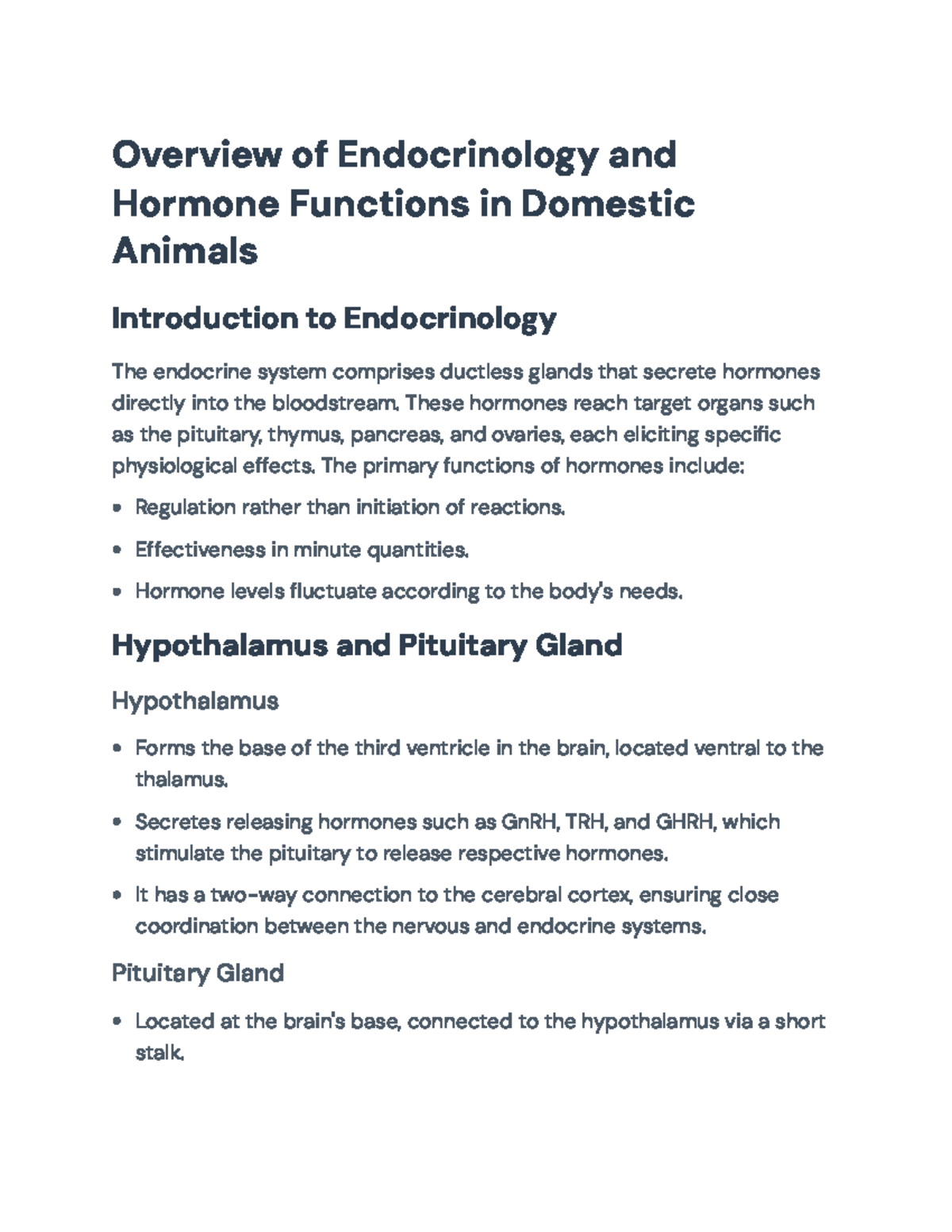 Endocrinology Overview and Hormone Functions in Domestic Animals (ANML ...