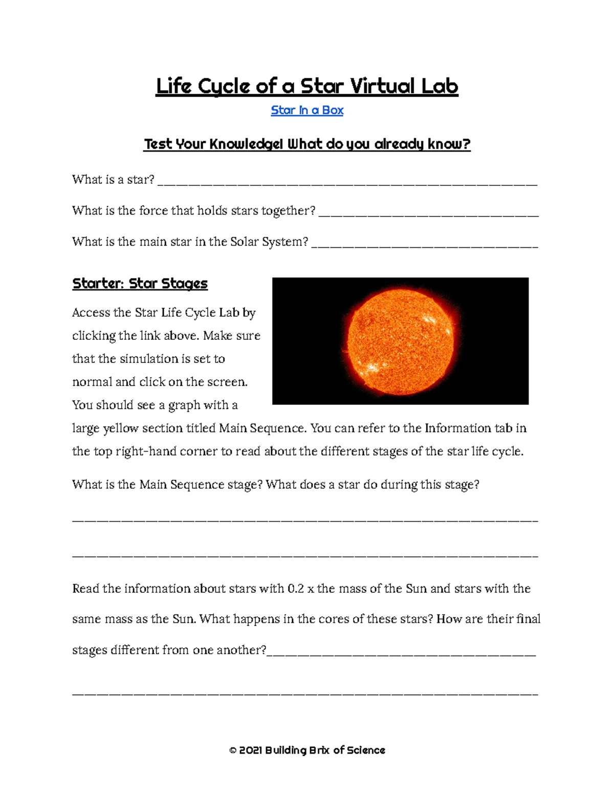 Exploring the Life Cycle of Stars: Virtual Lab Worksheet - Studocu