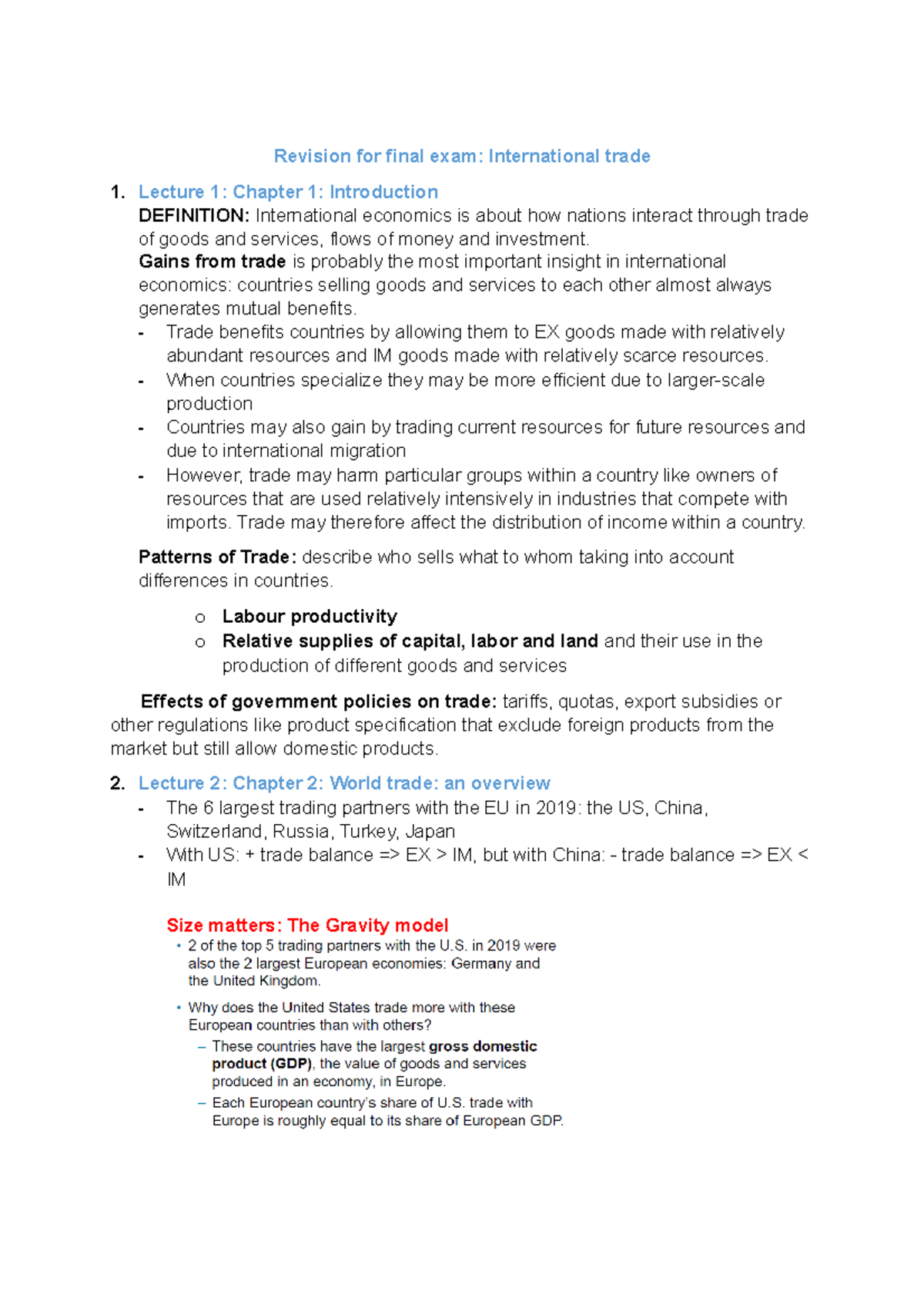 Revision for Final Exam: International Trade (ECO 101) - Studeersnel