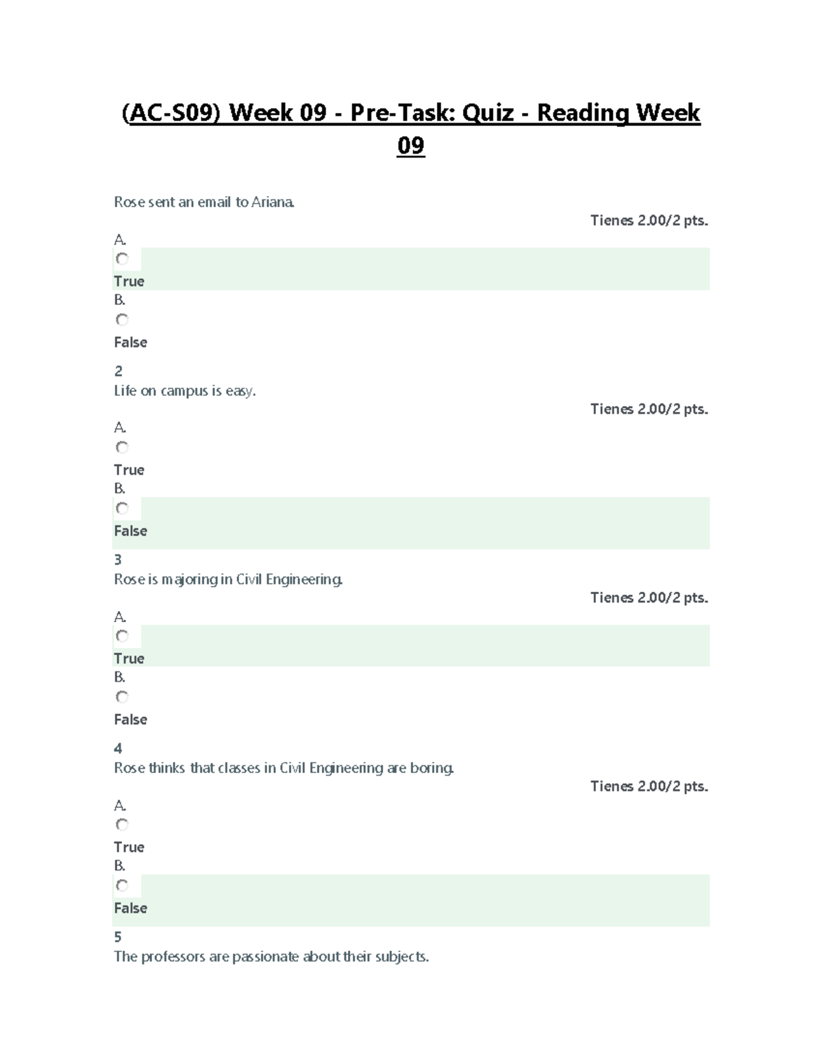 (AC-S09) Week 09 - Pre-Task Quiz: Reading Comprehension Assessment - Studocu