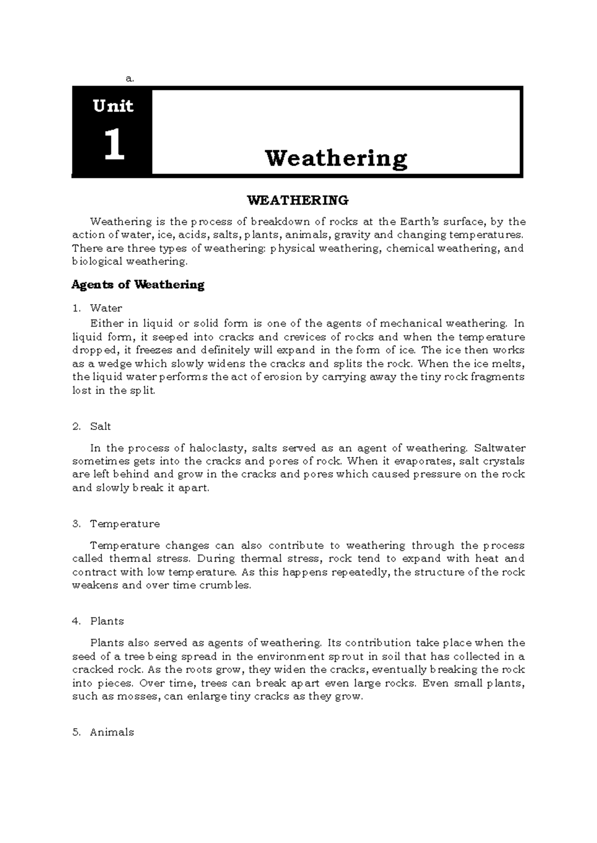 Unit 1: Weathering Processes and Agents Explained - Studocu