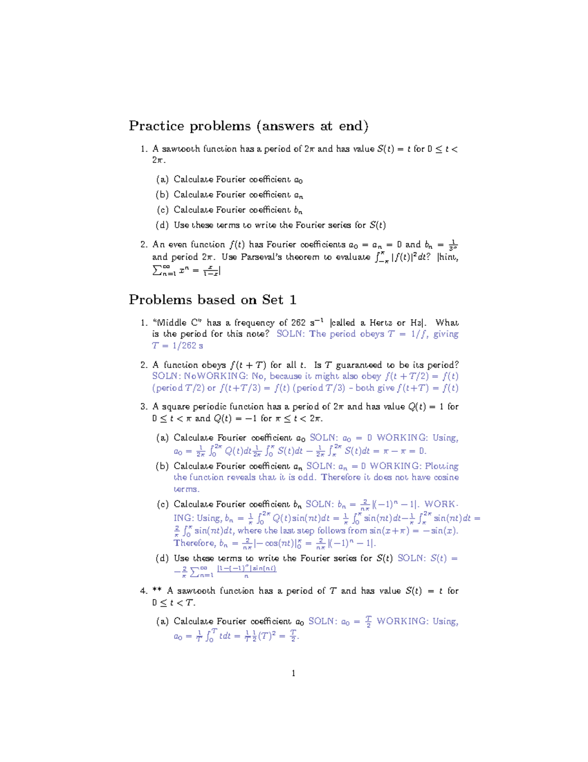 Fourier 1 Workshop Solutions: Practice Problems & Answers - Studocu