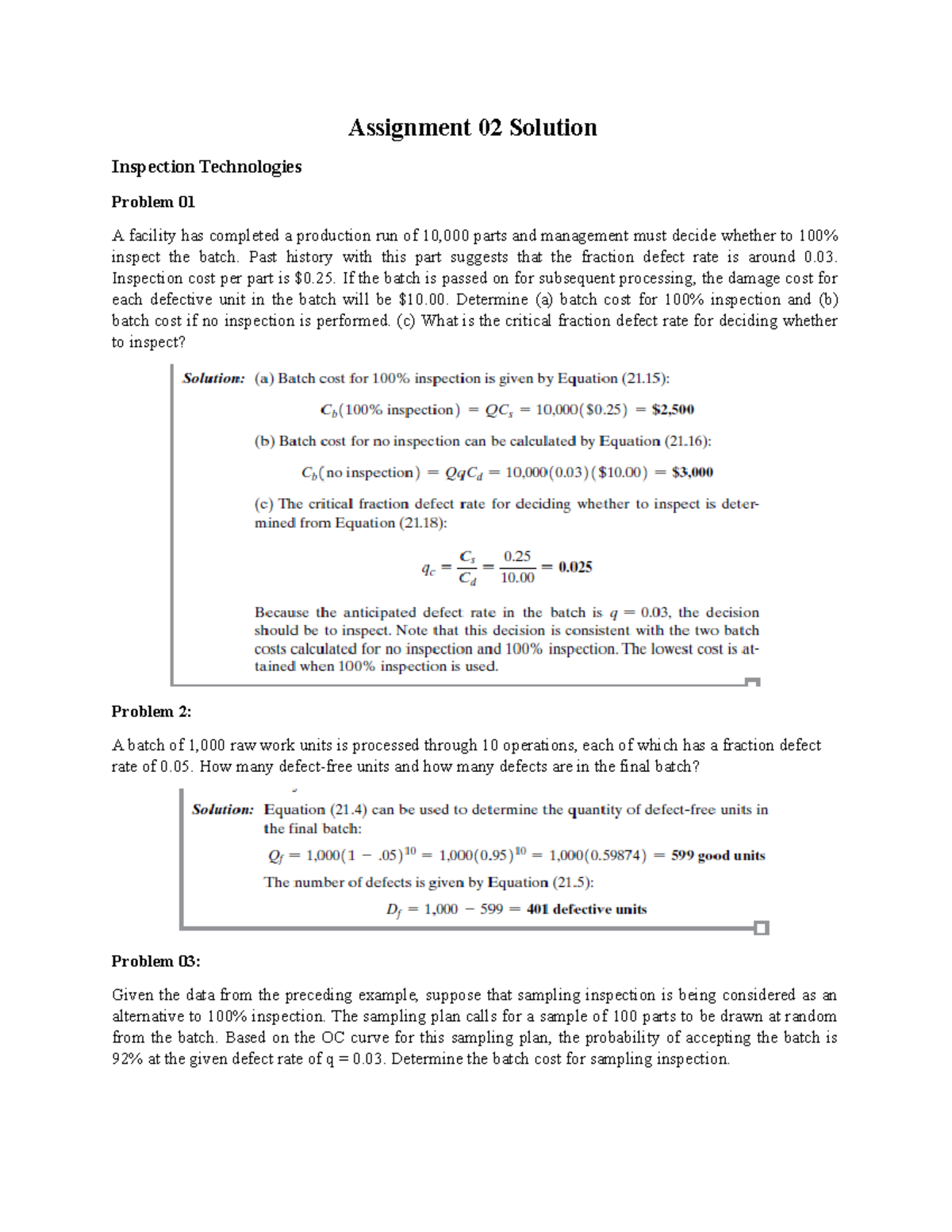 Computer Integrated Manufacturing and Robotics Assignment 02 solve - Assignment 02 Solution ...