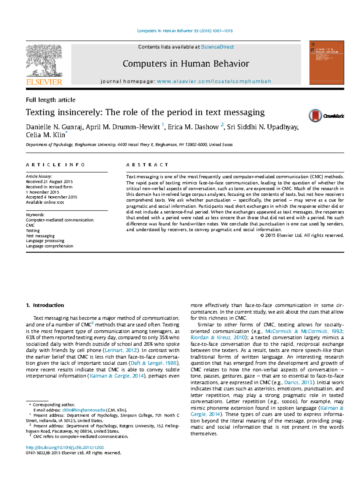 Texting Insincerely: The Impact of Periods in Messaging (PSY 2016 ...