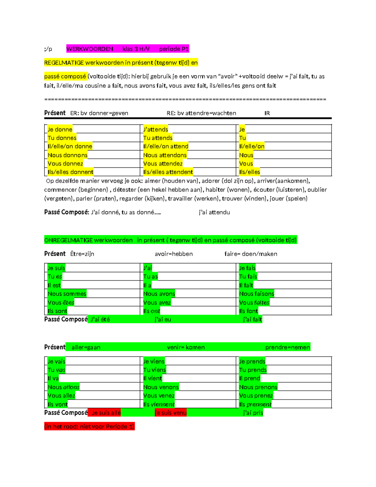 Werkwoorden schema P1 - wasdwa - ;/p WERKWOORDEN klas 3 H/V periode P ...
