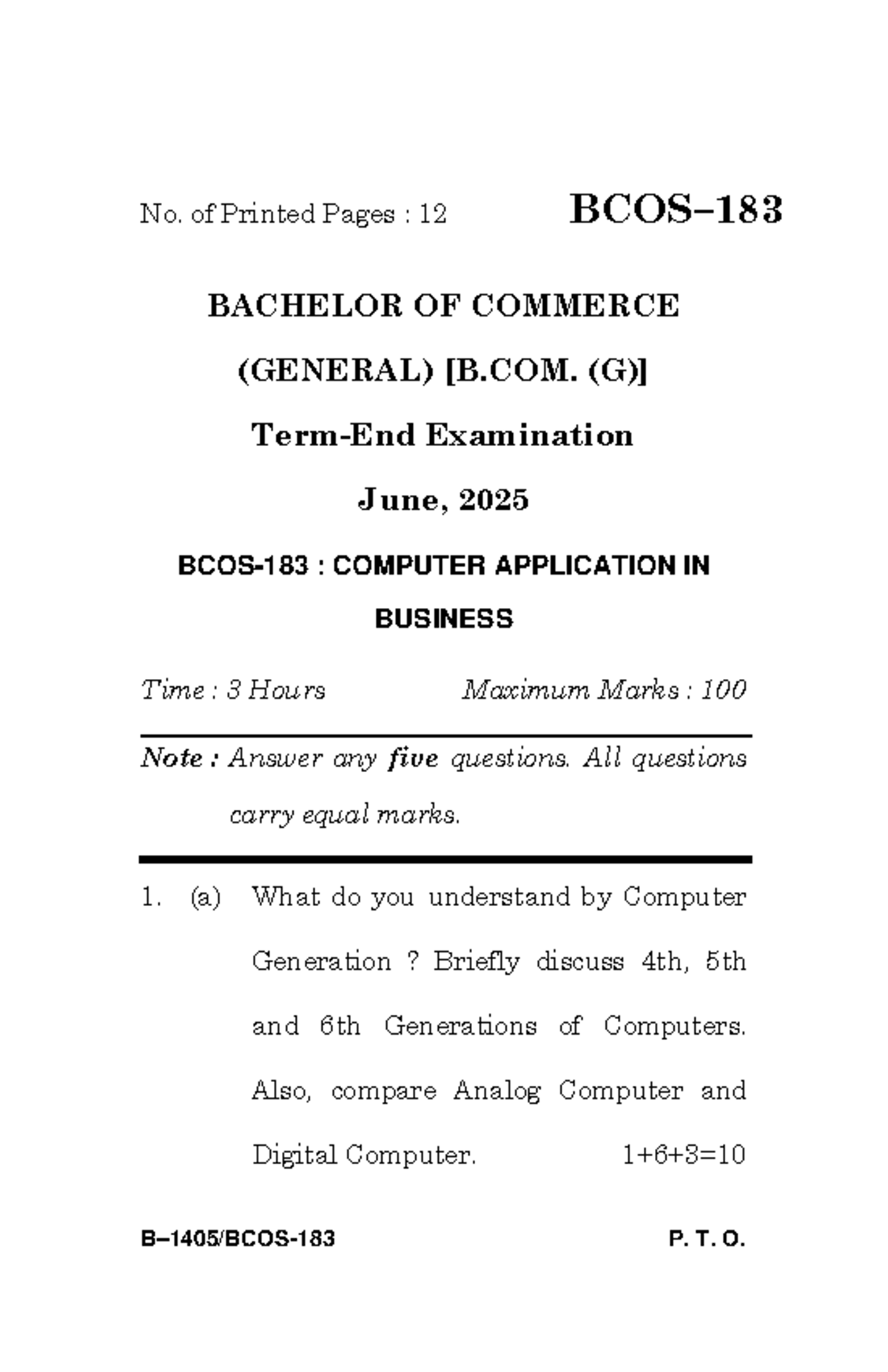 BCOS-183 - Computer Applications in Business Exam Questions - Studocu