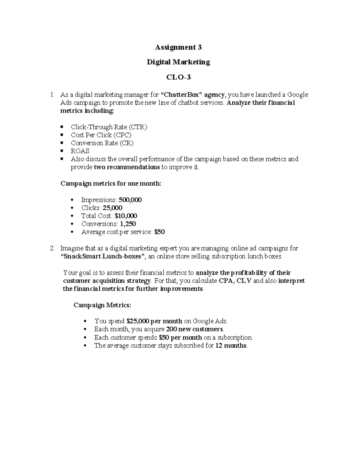 Assignment 3 - Analyzing Google Ads Campaign Metrics in Digital ...