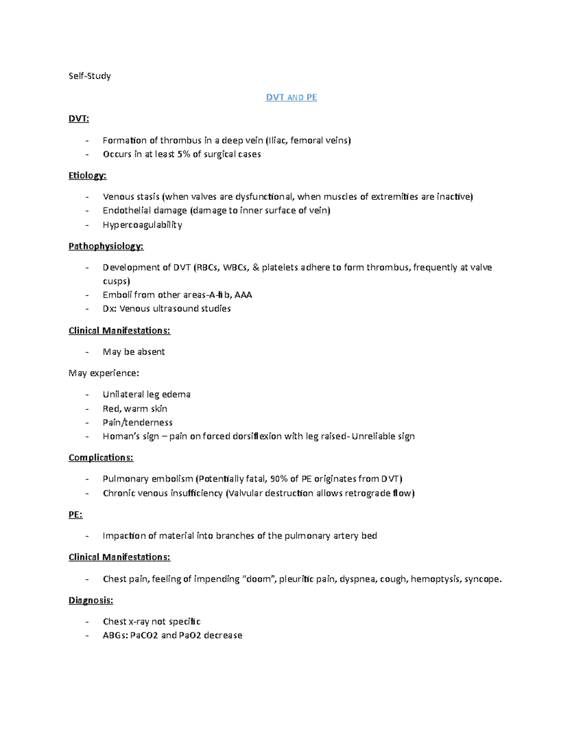Lecture notes, lecture 12 - DVT PE - DVT AND PE DVT: Formation of ...