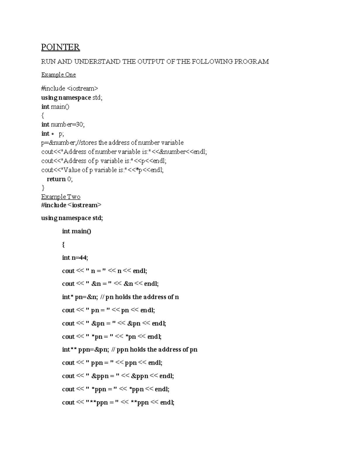 Lab Report: Understanding Pointer Outputs in C++ (2017) - Studocu
