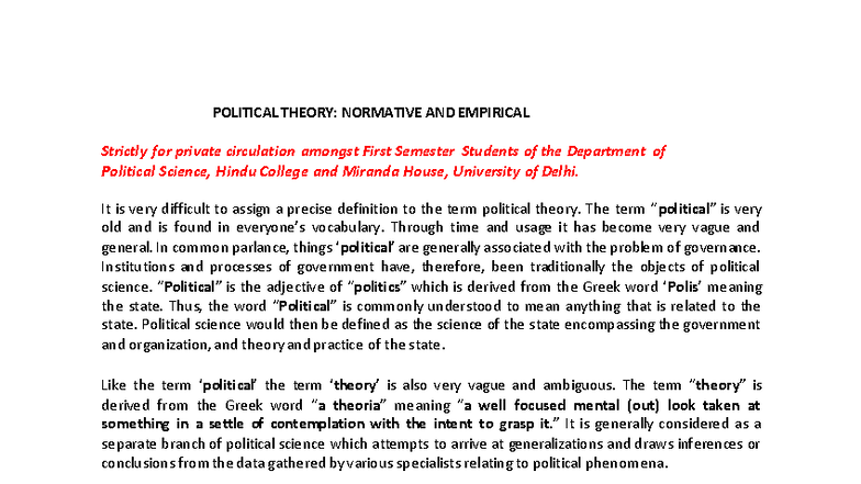 Unit 2 Normative & Empirical Pol Theory - POLITICAL THEORY: NORMATIVE ...