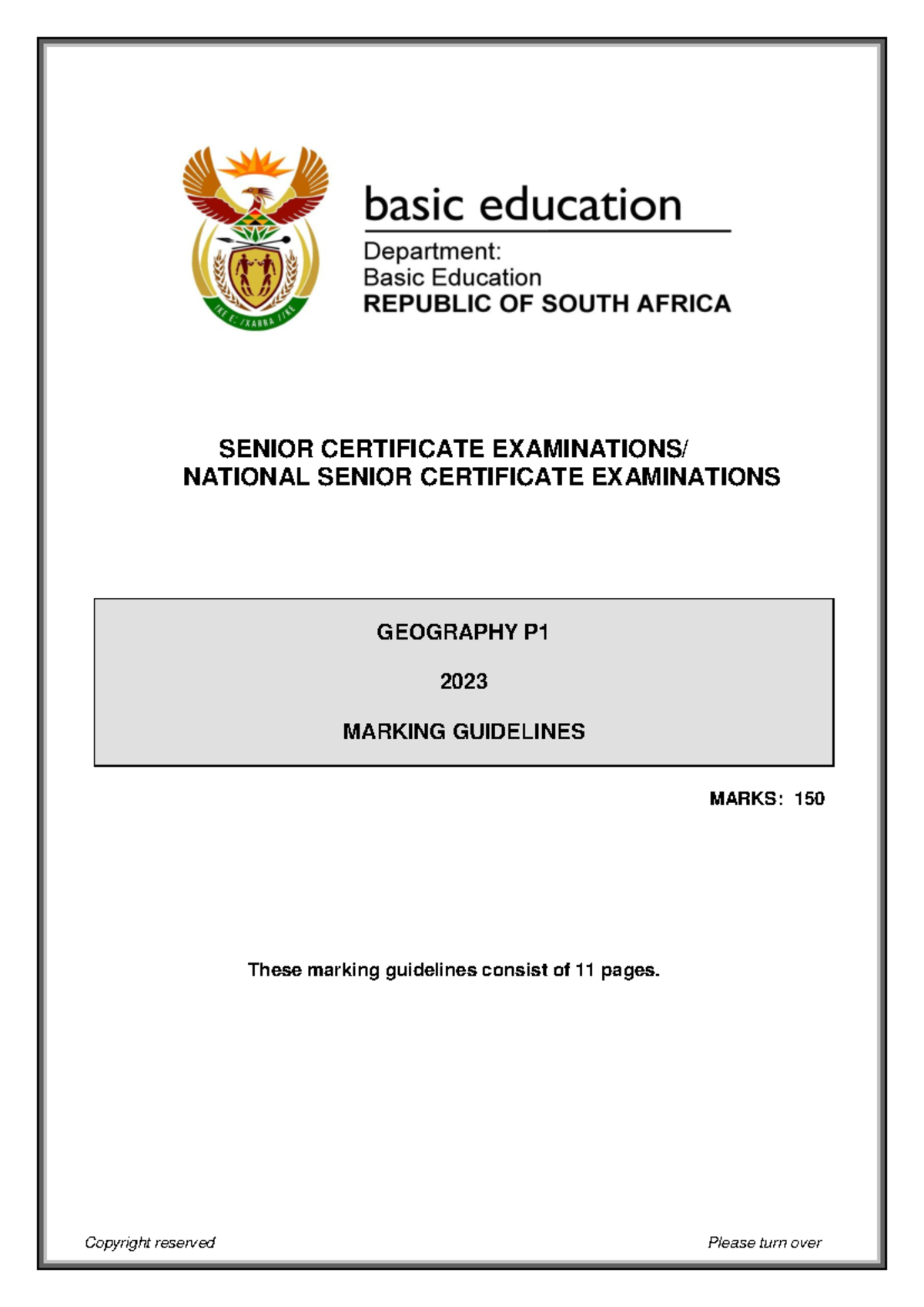Geography P1 Marking Guidelines June 2023 - SC/NSC Exam - Studocu