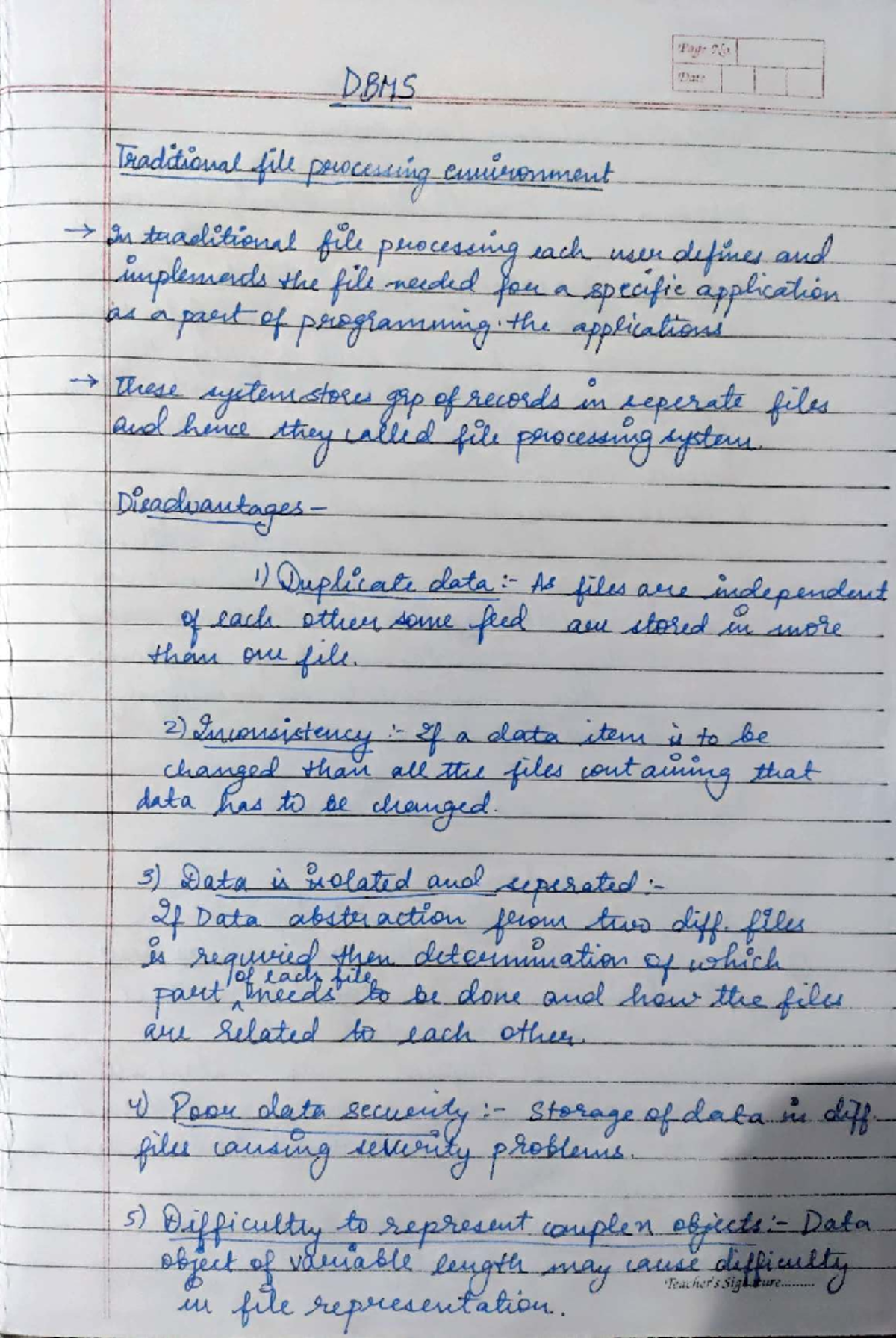 DBMS Notes 1: Traditional vs Integrated File Processing Systems - Studocu