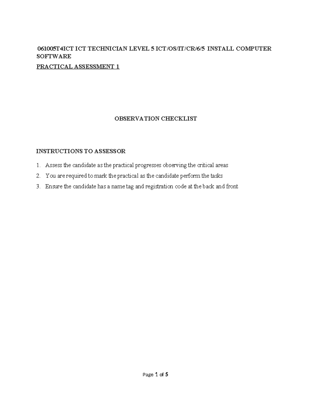 061005T4ICT ICT TECHNICIAN LEVEL 5 INSTALL SOFTWARE PRACTICAL ...