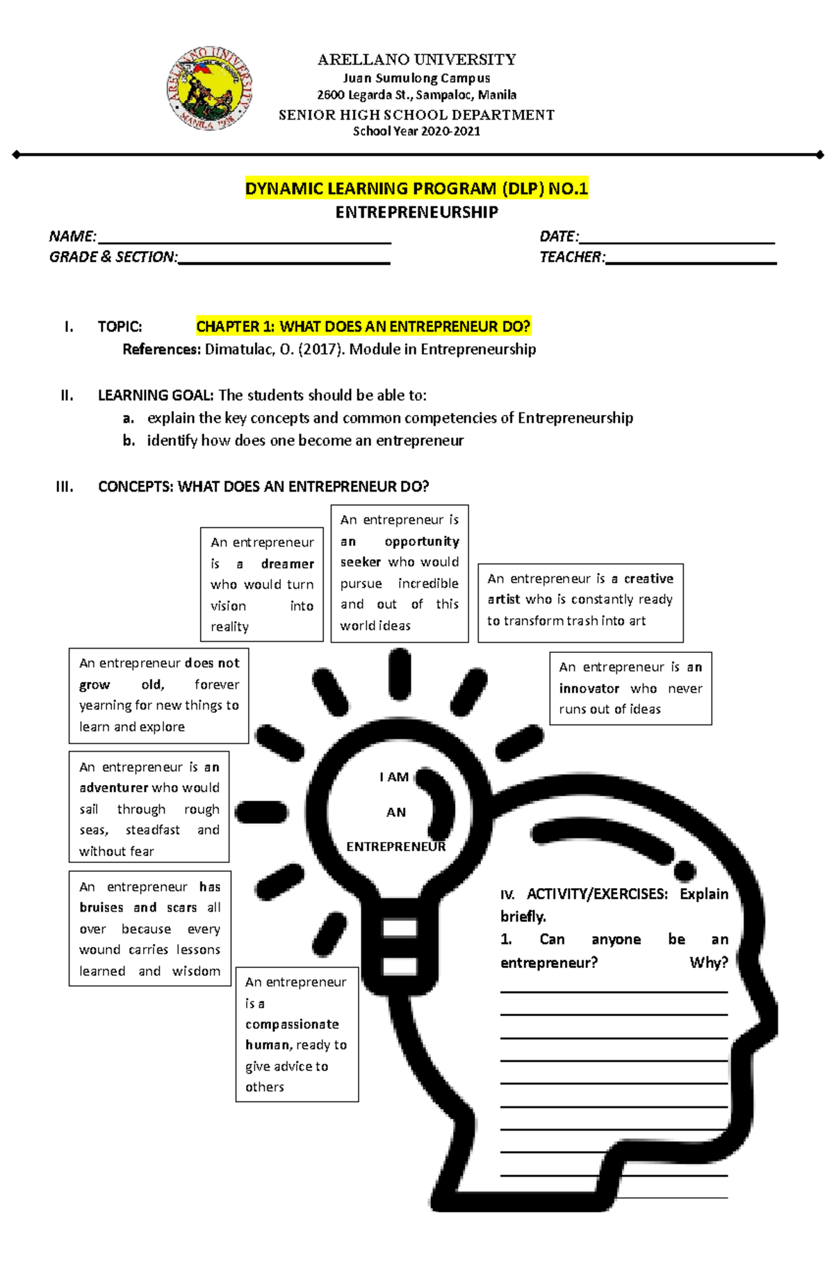 Chapter 1: Dynamic Learning Program (DLP) - What Does an Entrepreneur ...