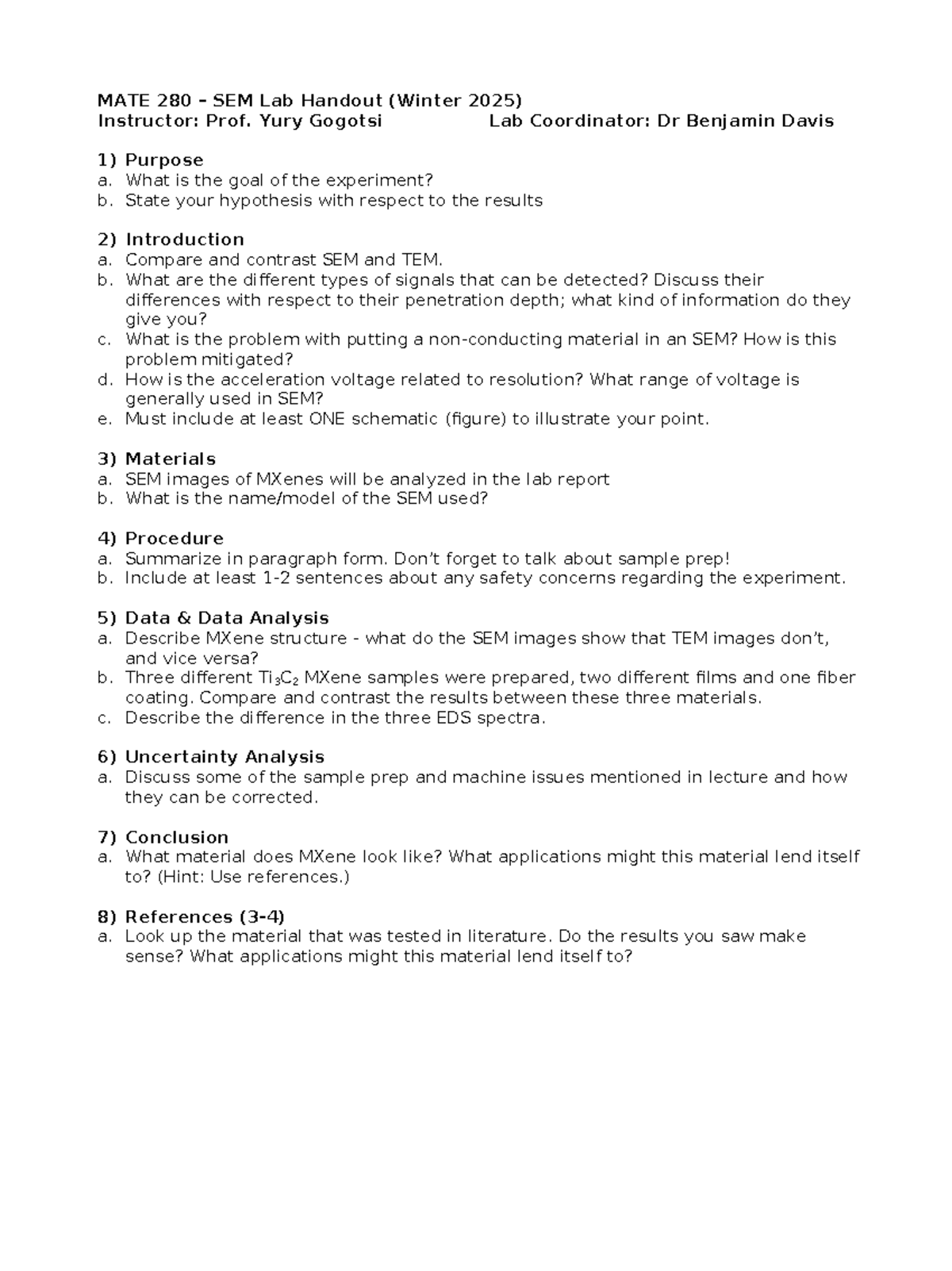 MATE 280 SEM Lab Handout - Winter 2025 Overview and Analysis - Studocu