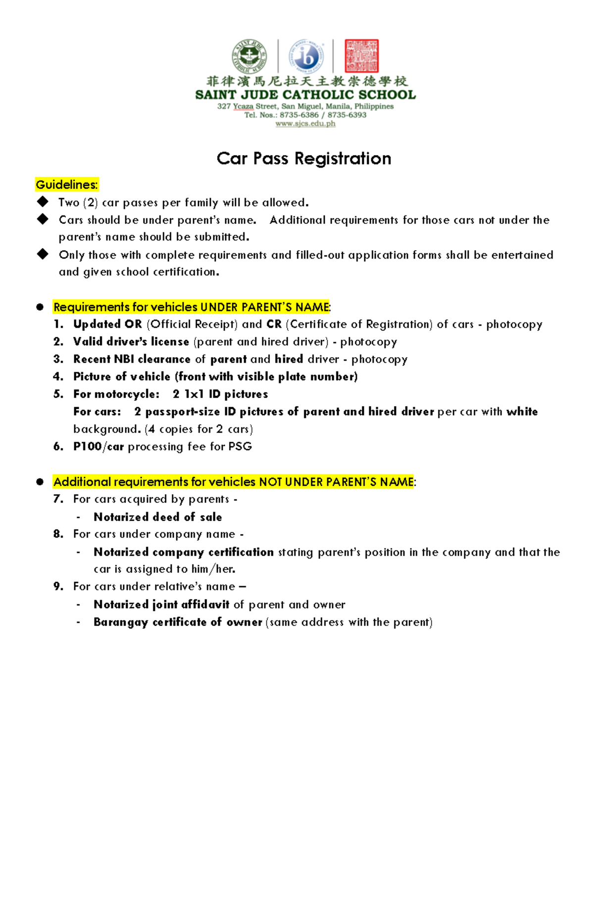 Car pass guide forms - SY 2010- 2011 Car Pass Registration Guidelines ...