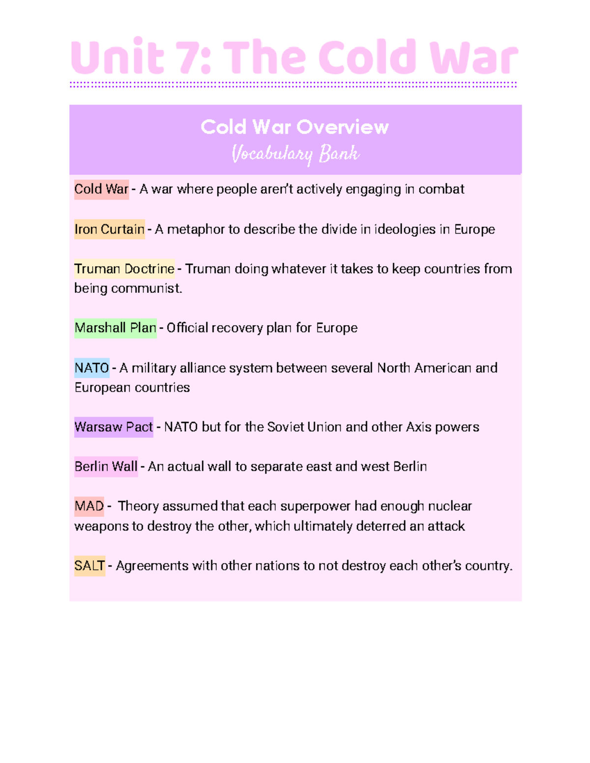 Unit 7 Honors Modern World History Notes - - Studocu