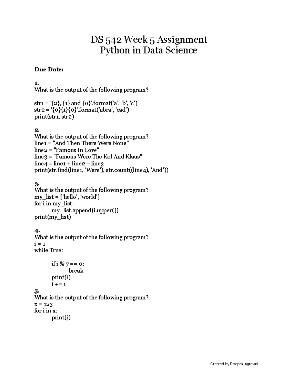 DS 542 Week 5 Assignment: Analyzing Python Output - Studocu