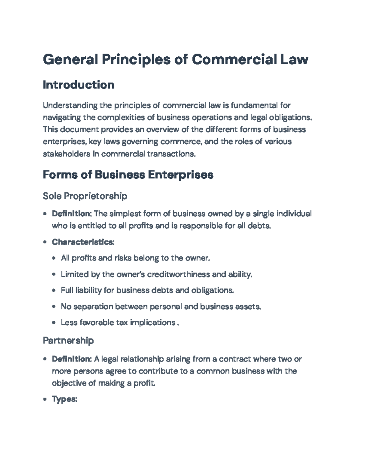 Commercial Law Fundamentals Overview for Business Operations - General ...