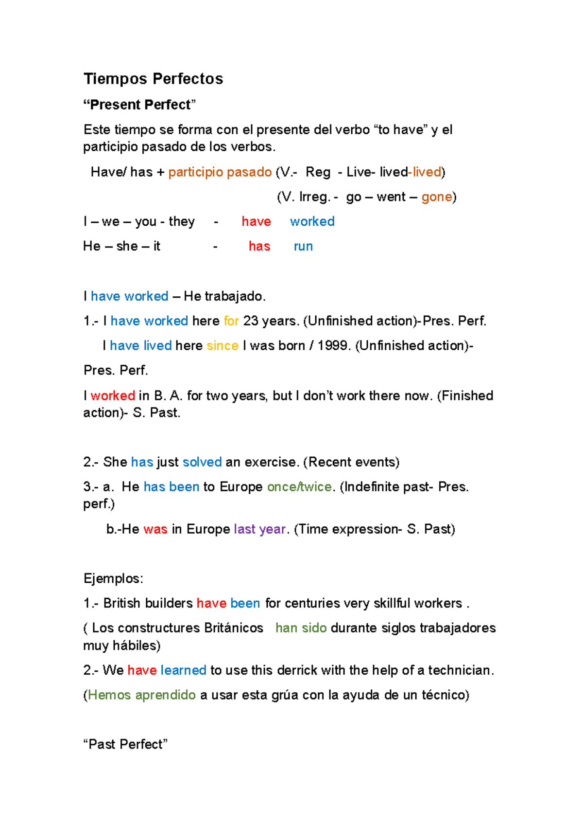 15.- Tiempos Perfectos: Teoría de los Tiempos Verbales - Studocu