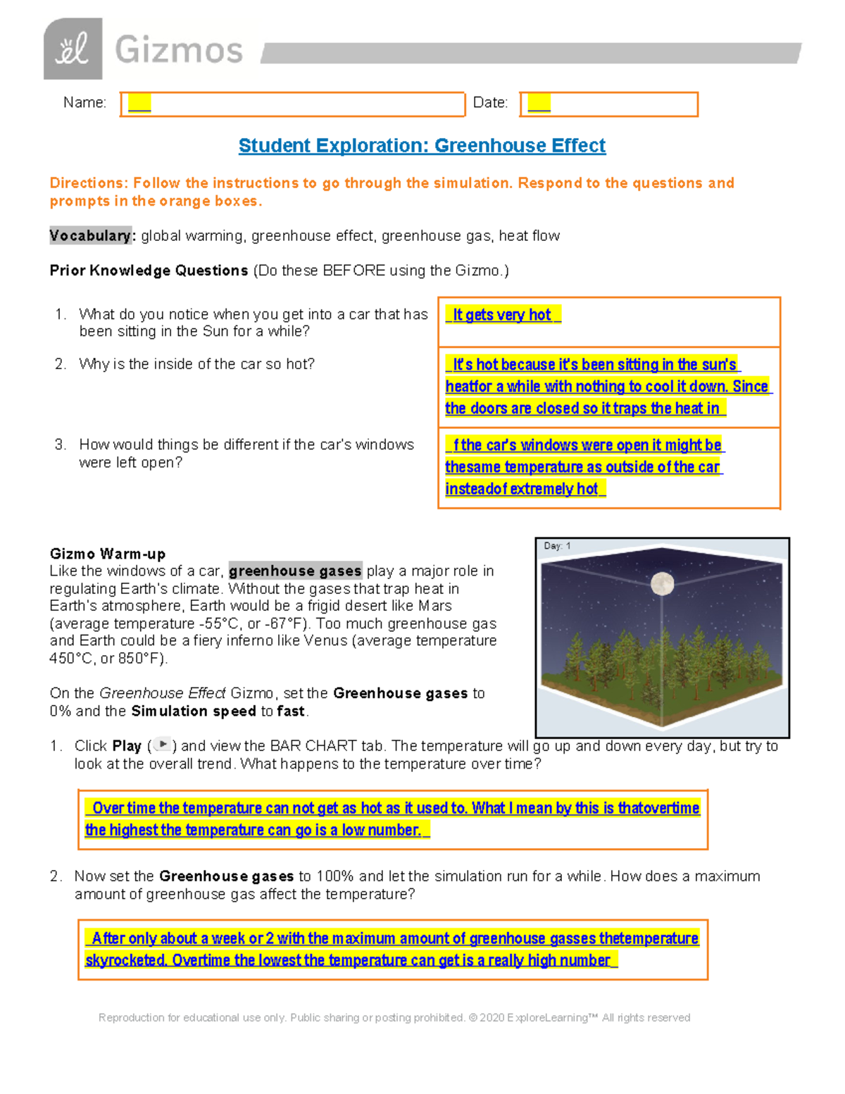 Greenhouse Effect Simulation Activity - Student Exploration Guide - Studocu