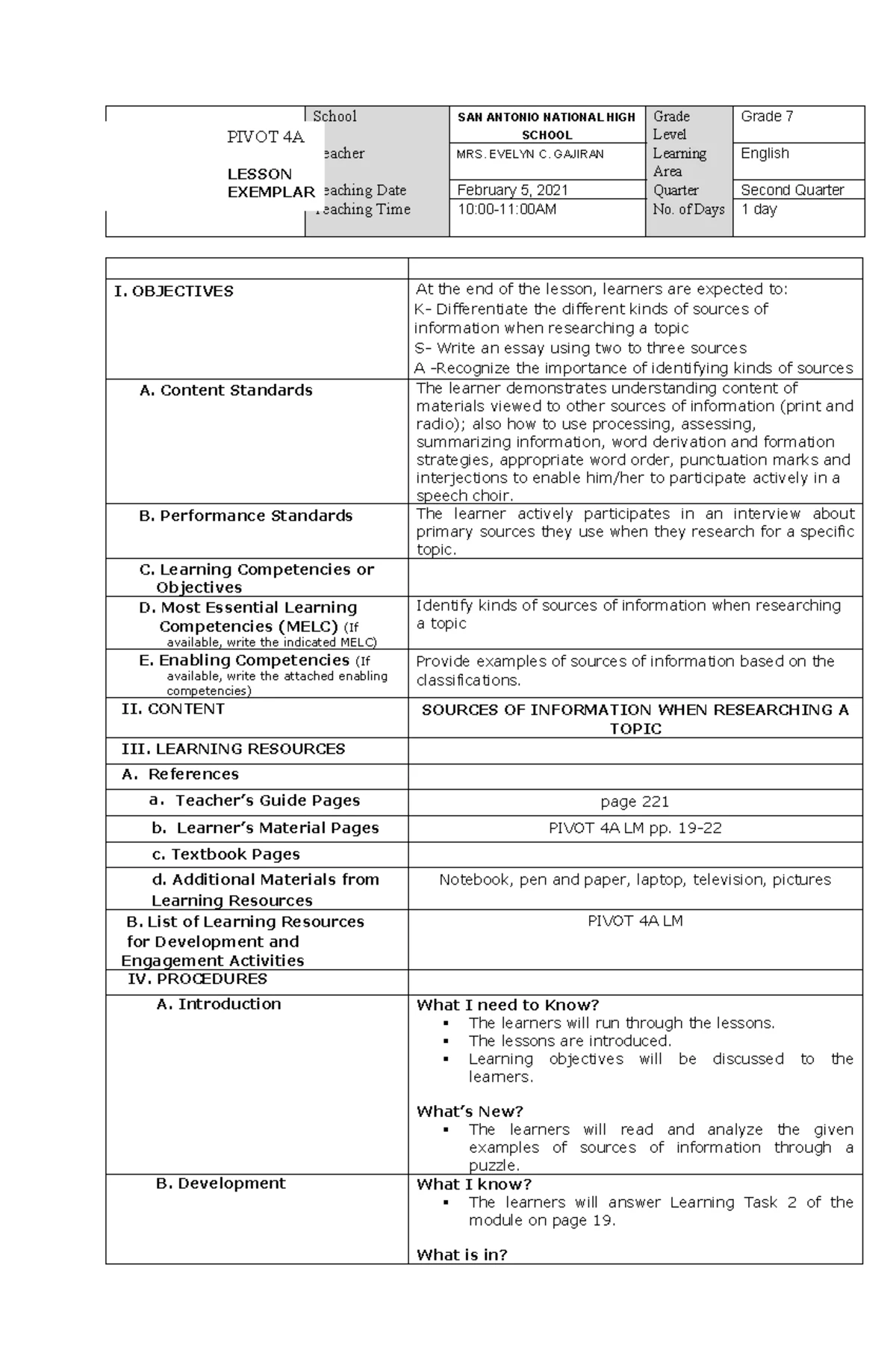 VALUES EDUCATION LESSON PLAN: GMRC Grade 5 Weeks 1-4 & Feb-March 2024 ...