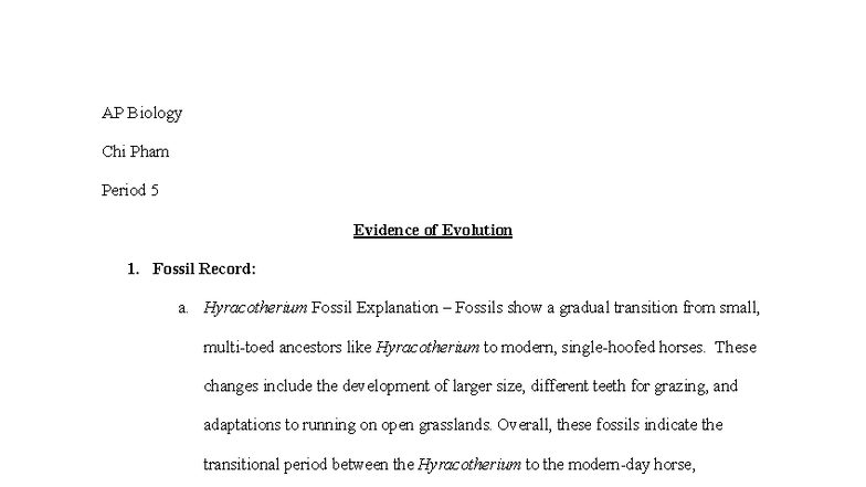 AP Biology Evidence of Evolution: Fossil Record & Comparative Anatomy ...