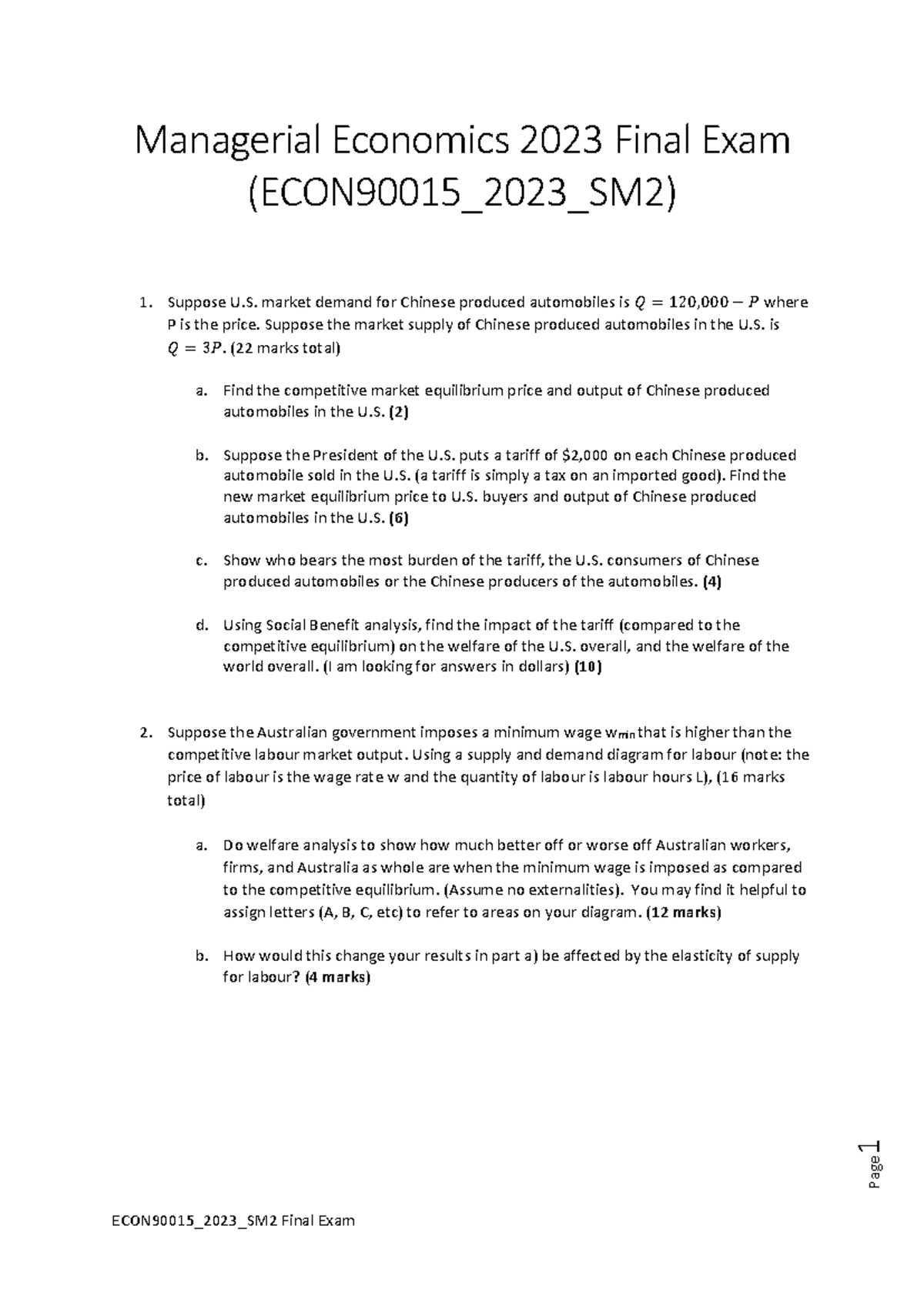 ECON90015 2023 Final Exam: Managerial Economics Comprehensive Review - Studocu